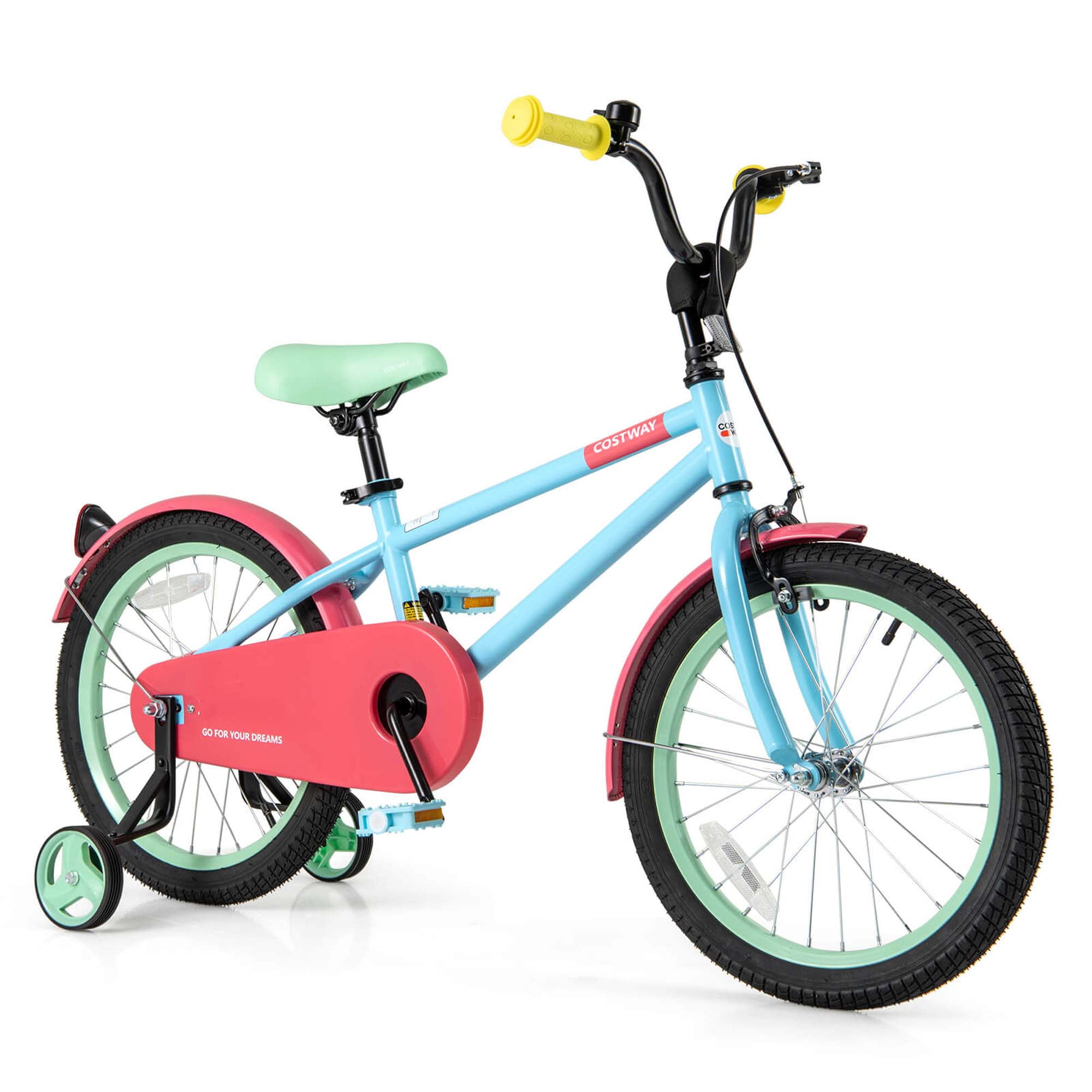 Costway 18" Kids Bike with Adjustable Saddle Handlebar Removable Training Wheels Handbrake Red ...