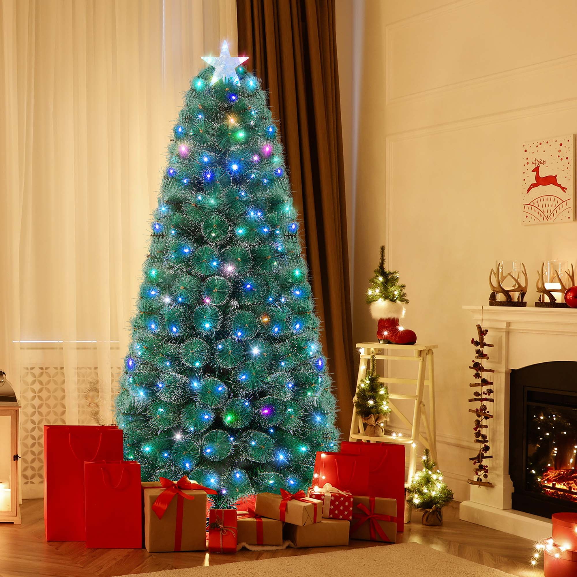 Costway 185 Multi-Color LED Light Fiber Optic Christmas Tree, Green, 6 ...
