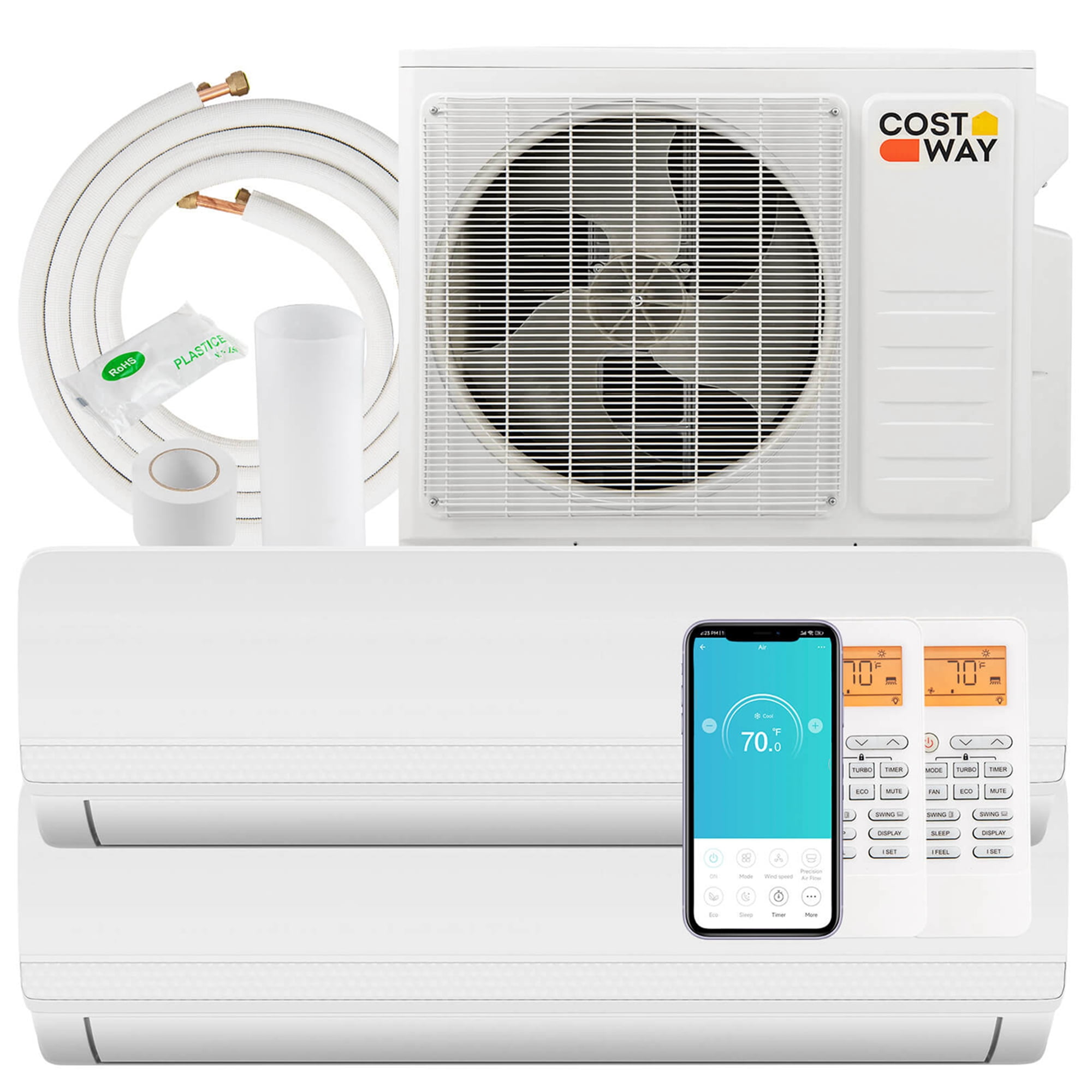 Costway 18K BTU(18000 BTU ASHRAE) 2 Zone 9K+9K BTU 20 SEER2 Mini Split ...