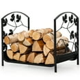 Costway 19'' Outdoor & indoor Metal Firewood Storage Rack Leaf Patterns ...