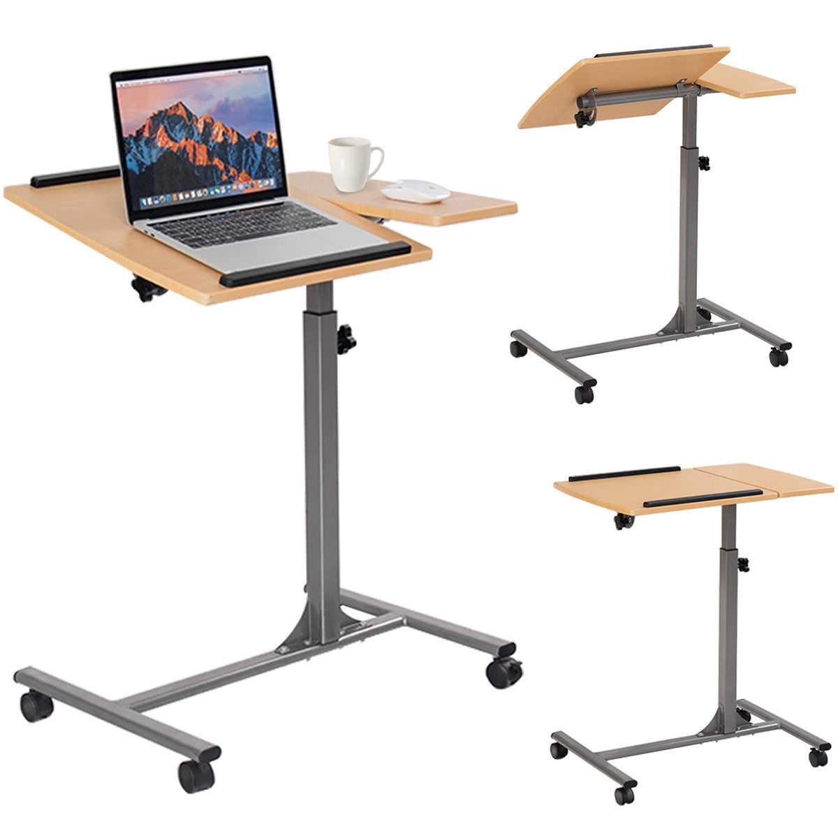 Costway Adjustable Laptop Desk, Iron Frame, MDF Desktop, Swivel Base ...