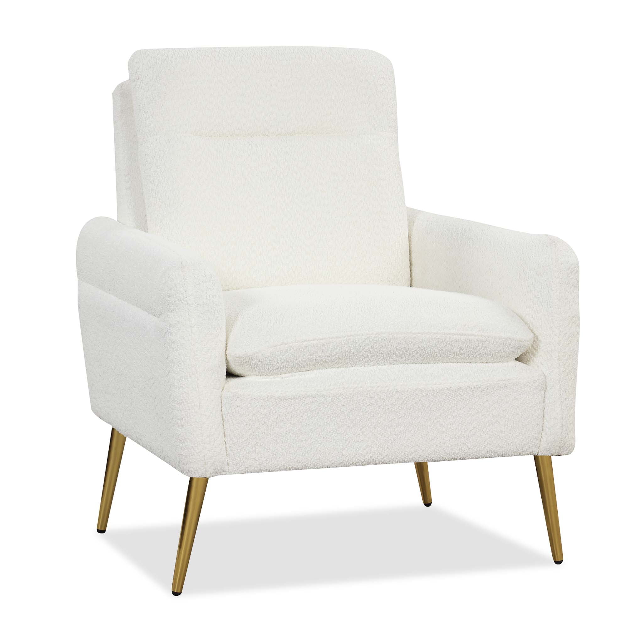 Costway Modern Accent Chair, White Sherpa Fleece, Metal Legs, Living ...