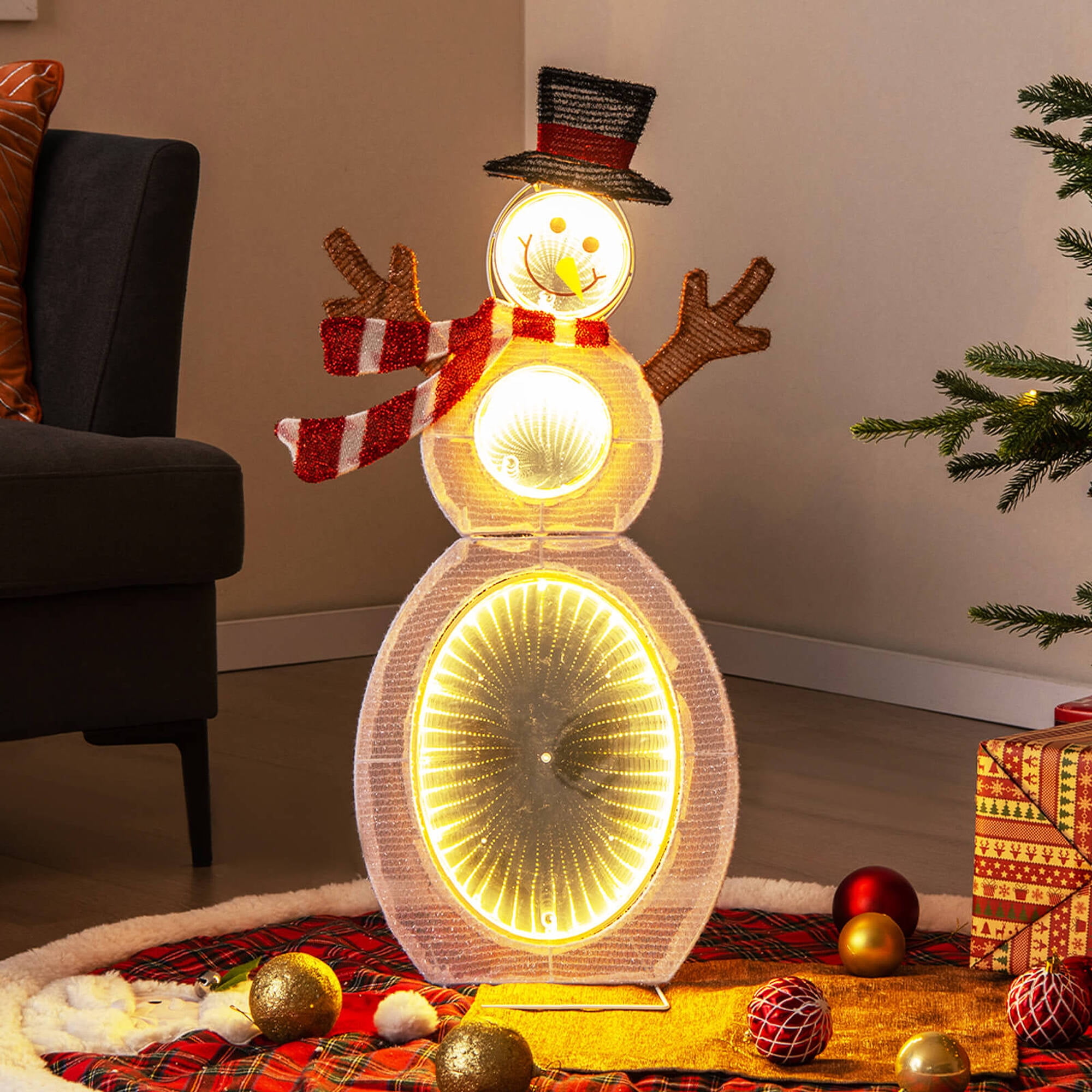 Costway 2.6 FT Lighted Snowman with 105 Built-in LED Lights Metal Stand ...