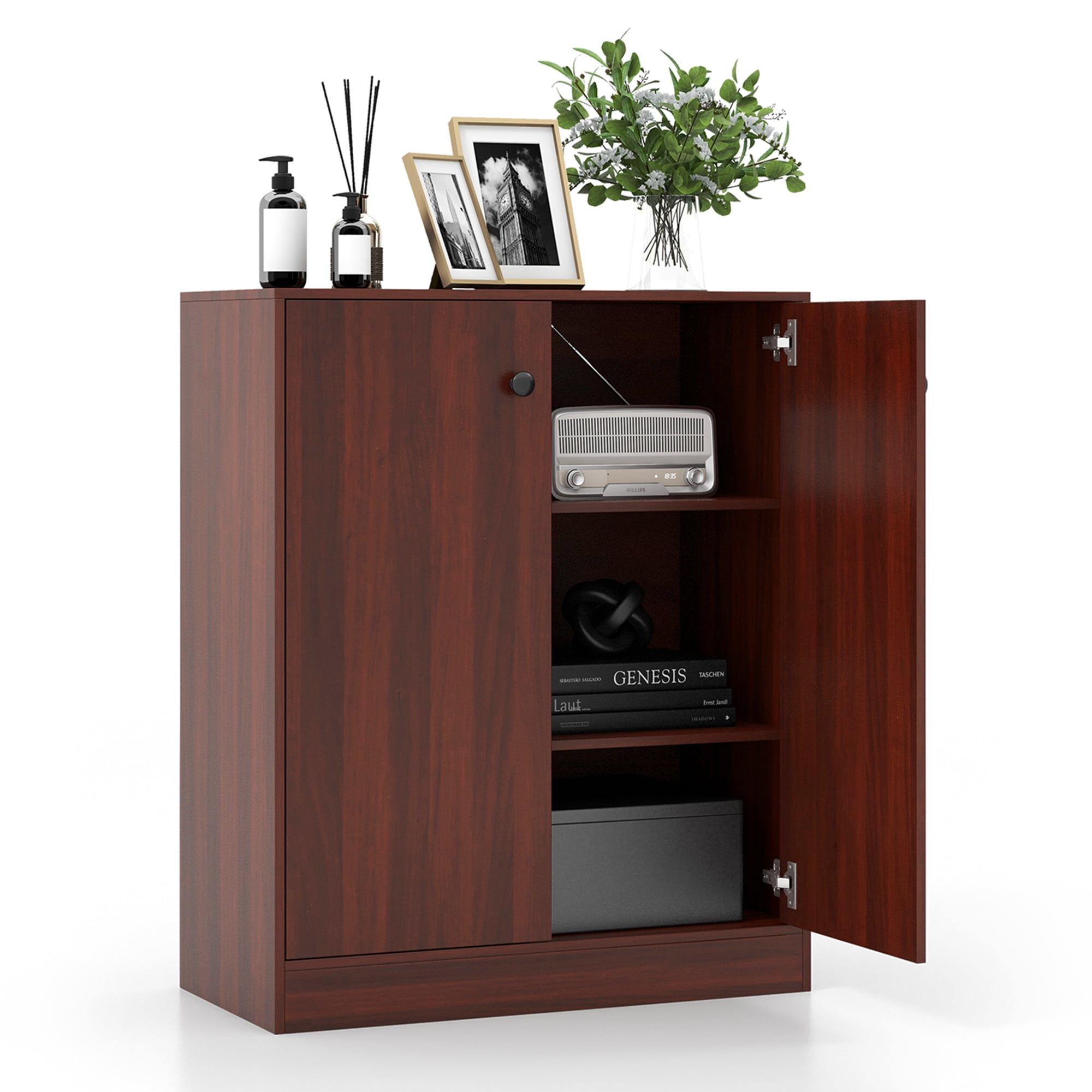 Costway 2-Door Storage Cabinet Freestanding Storage Organizer with 3 ...