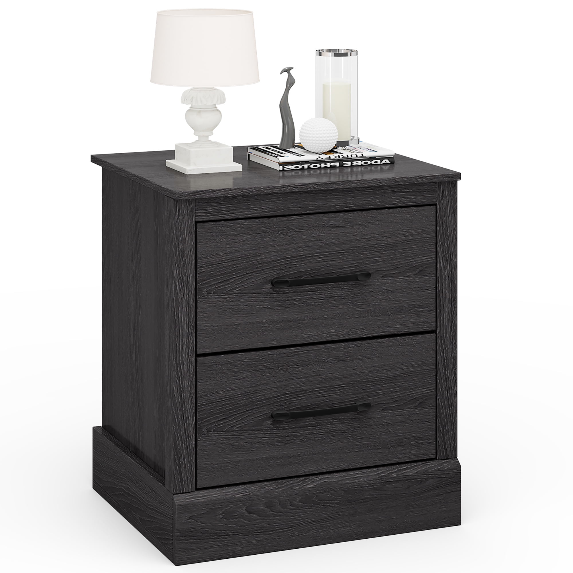 Costway 2-Drawer Nightstand Bedside Table, Dark Grey Oak - Walmart.com