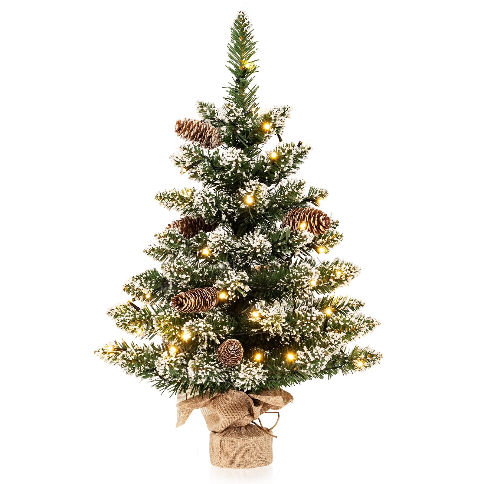 Costway 2 FT Pre-Lit Mini Christmas Tree with Snowy Artificial Branches ...