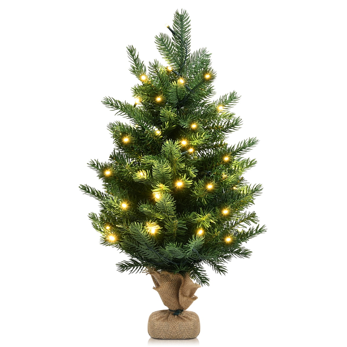 Costway 2 FT Pre-Lit Tabletop Fir Christmas Tree 35 LED Lights Timer ...