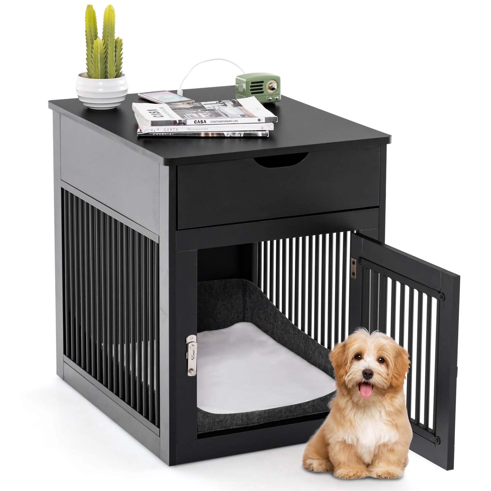 Free Shipping! Costway 2-In-1 Furniture Dog Crate with Drawer Wired ...