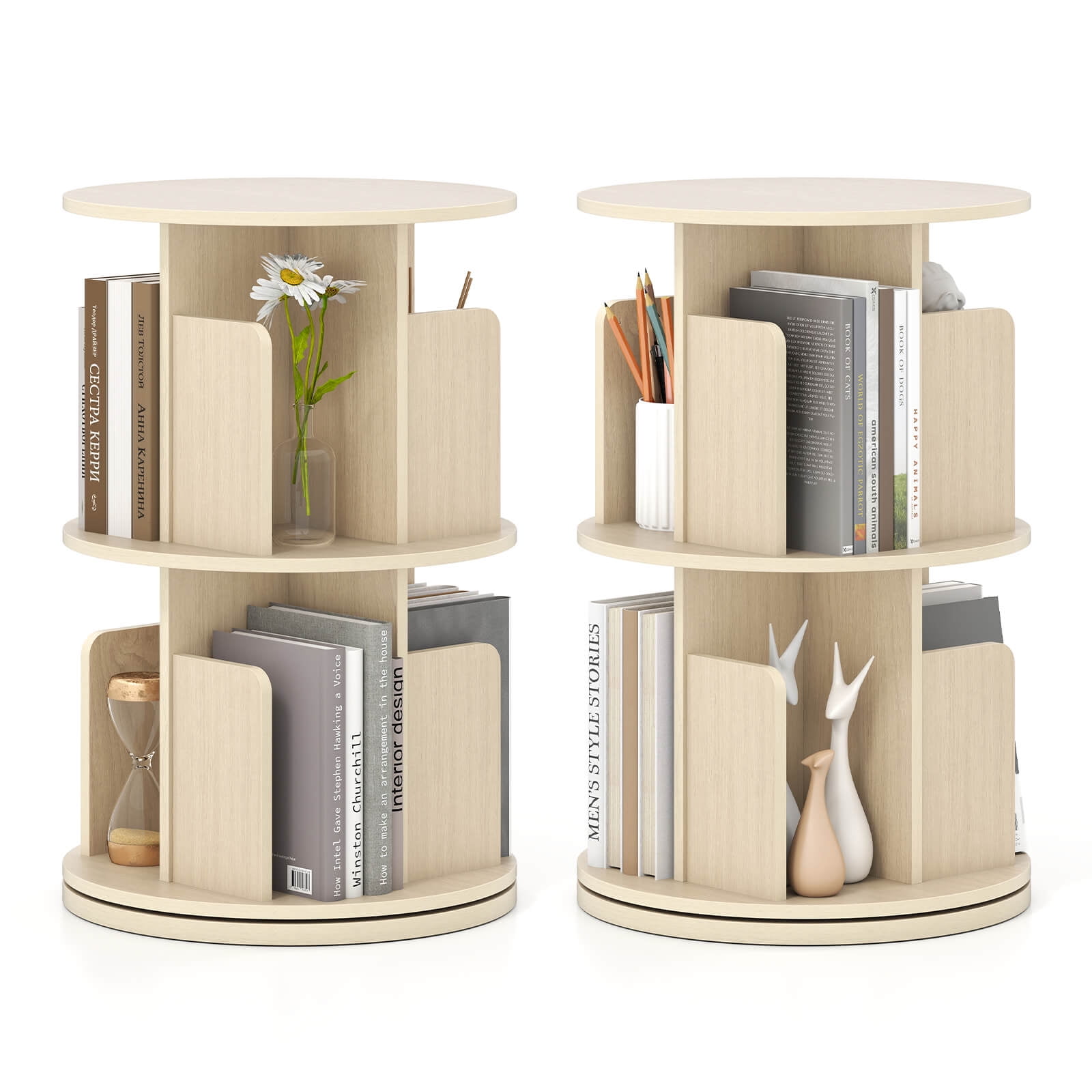 Costway 2 PCS 2-Tier Rotating Bookshelf 360° Display Rack Dividers ...