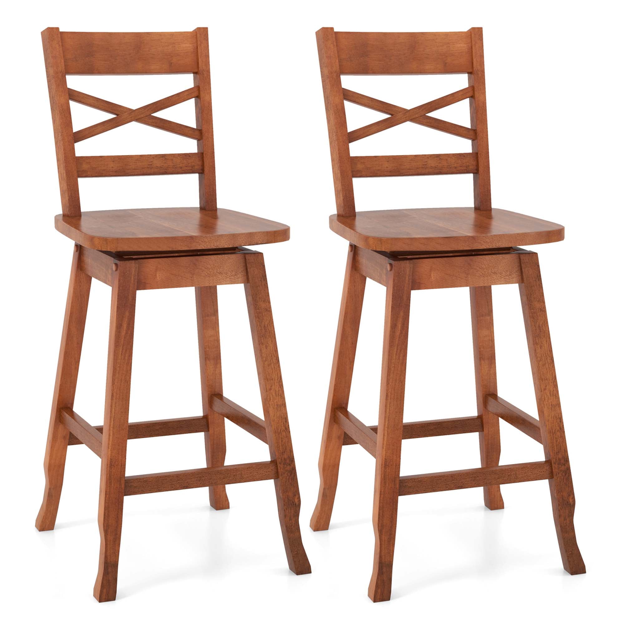 Costway 2 PCS 24" Counter Height Stool Rubber Wood Swivel Bar Stool ...