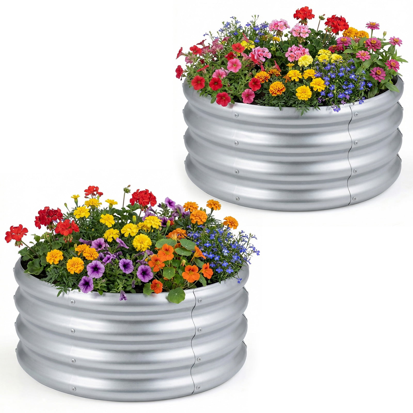 Costway 2 PCS 24” x 24” x 11.5” Galvanized Raised Garden Bed, Round ...