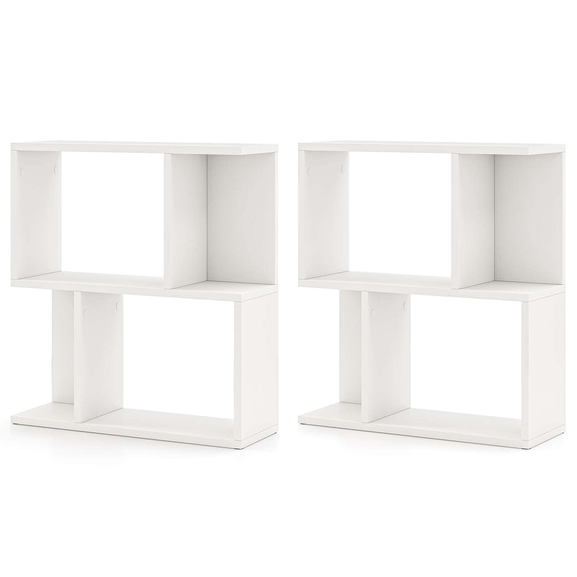 Costway 2 PCS 3-Tier Bookshelf Geometric Bookcase Side Table with Open ...