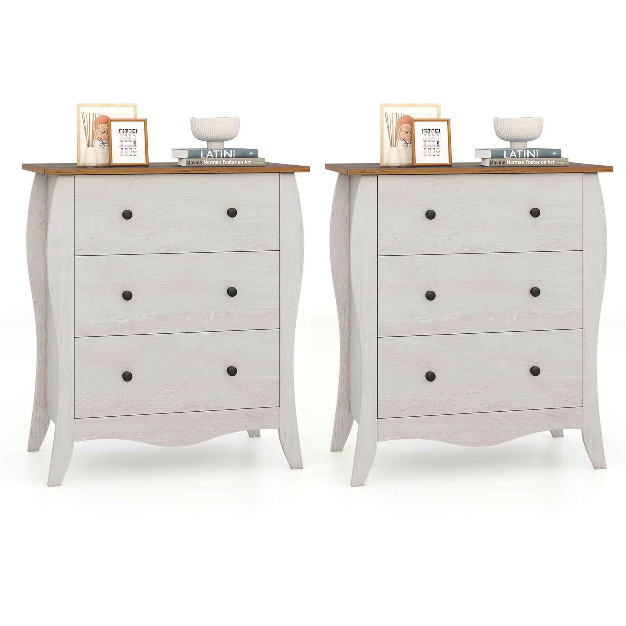 Costway 2 PCS 30" Farmhouse Chest of Drawers with 3 Folding Fabric ...