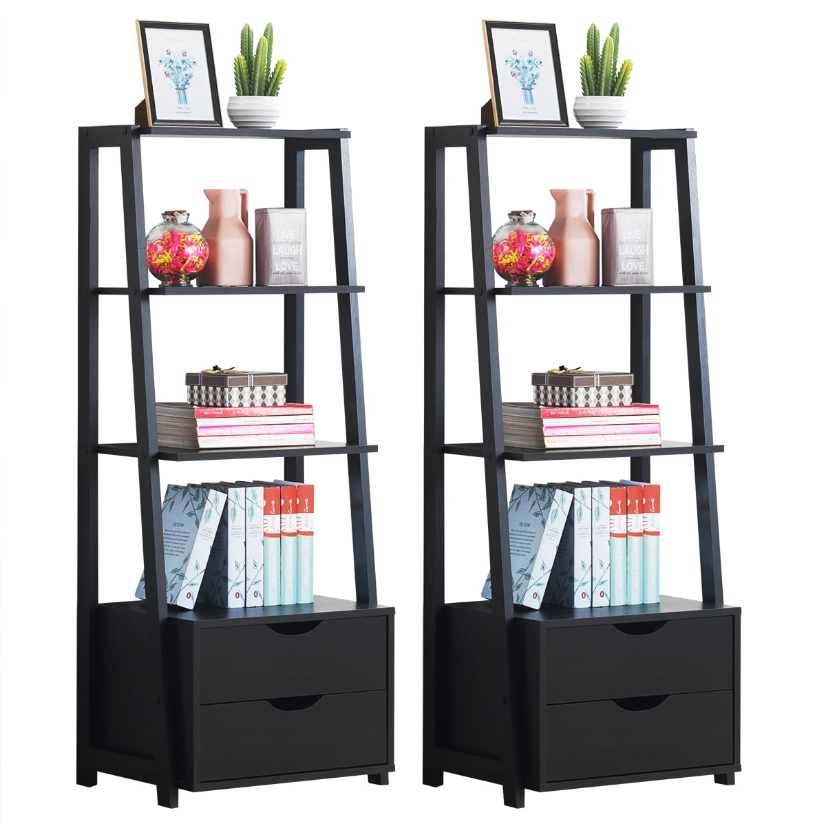 Costway Set of 2 Shelf 4-Tier ladder STYLE Bookshelf Book case Storage ...