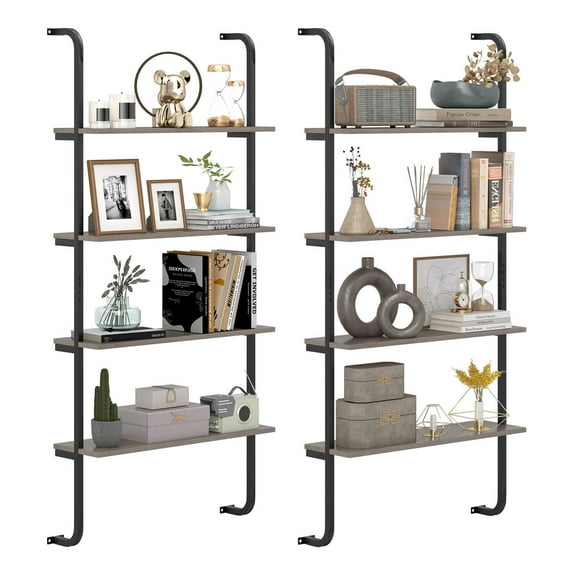 Costway 2 PCS 4-Tier Wall-mounted Ladder Shelf Display Bookshelf with ...