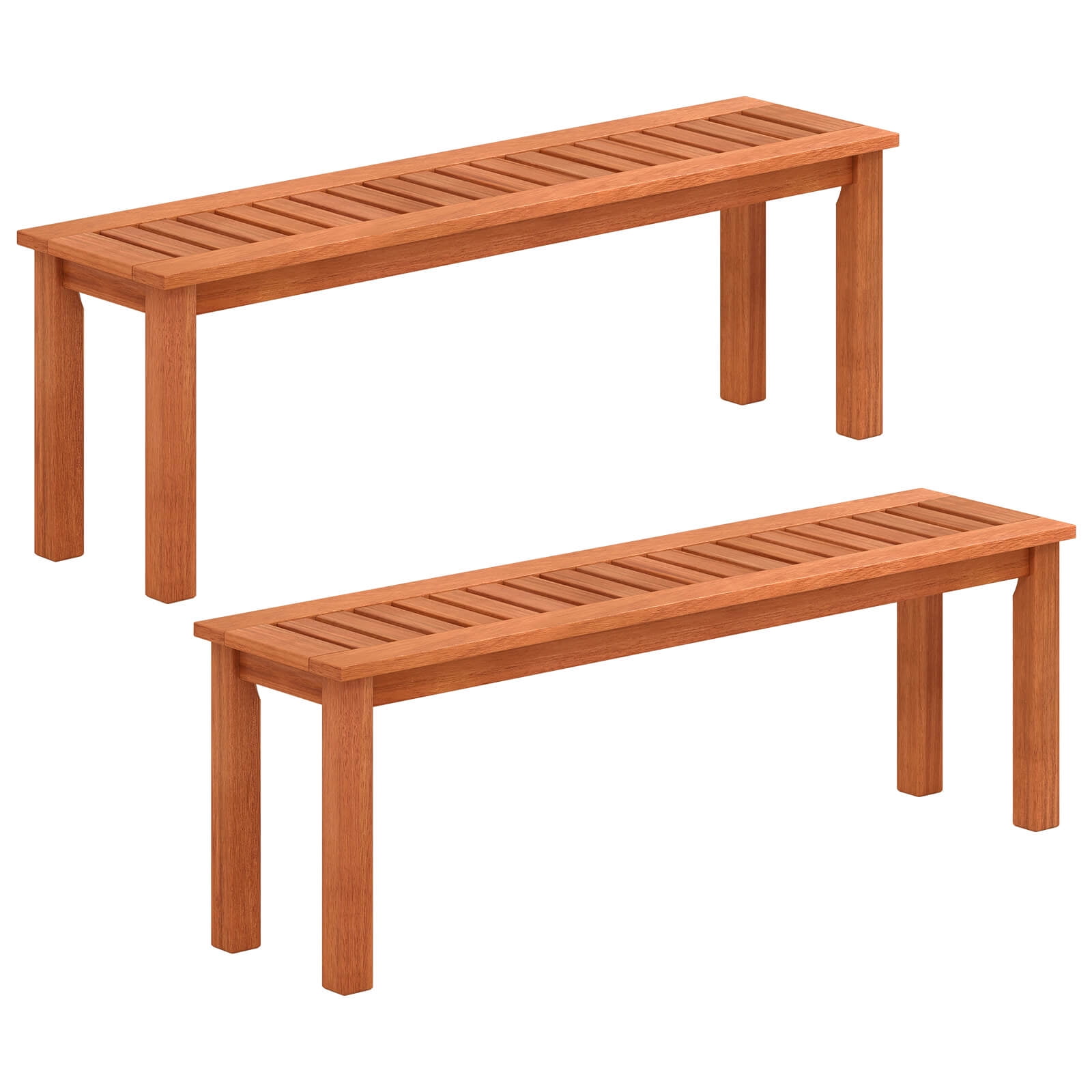 Costway 2 PCS 47 Inch Patio Wood Bench 2-Person Backless Bench with ...