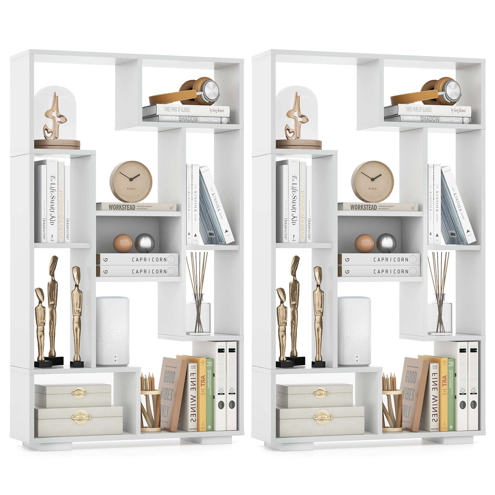 Costway 2 PCS 47" Tall Bookshelf Modern Geometric Bookcase with Open ...