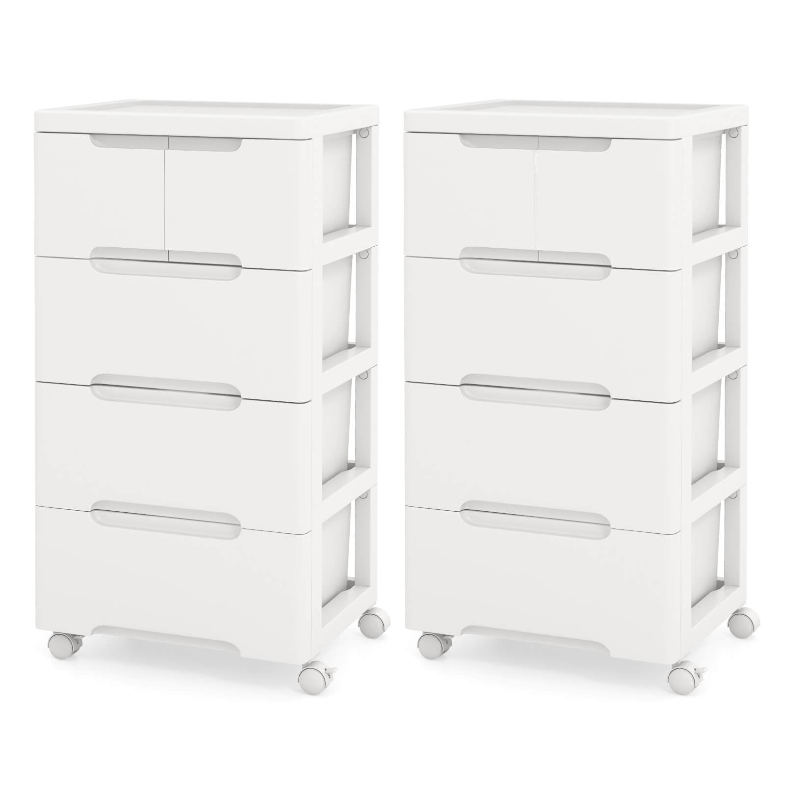 Costway 2 PCS 5-Drawer Plastic Rolling Storage Cart with 4 Universal ...