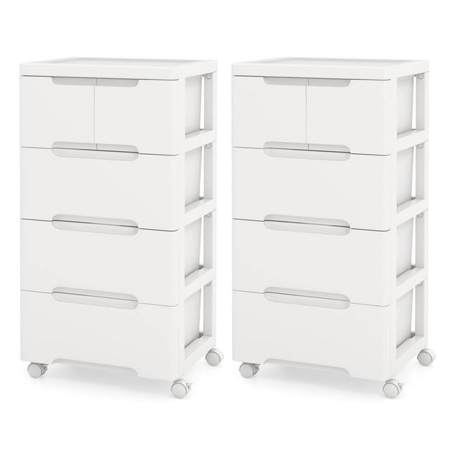 Costway 2 PCS 5-Drawer Plastic Rolling Storage Cart with 4 Universal ...