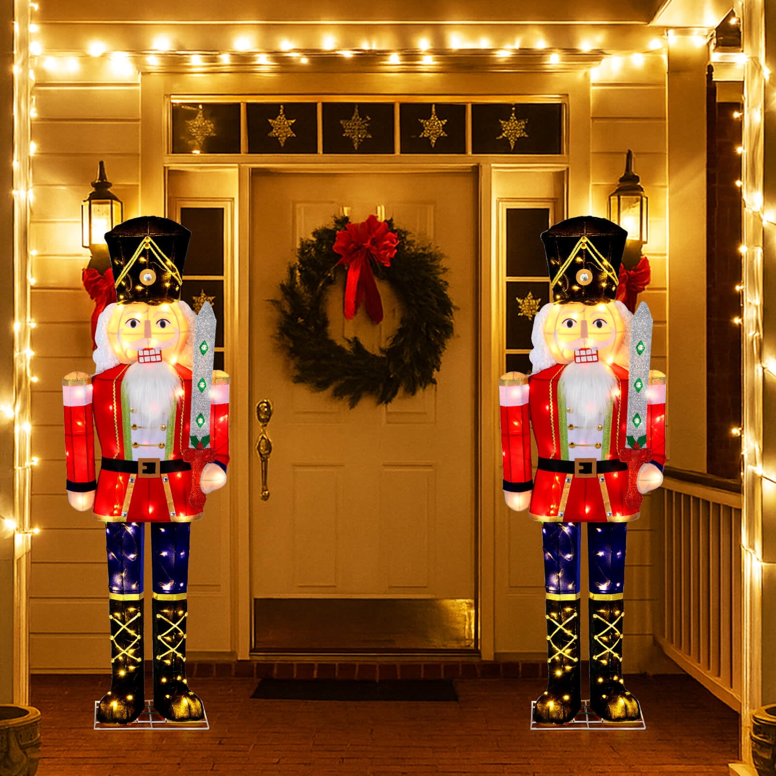 Costway 2 PCS 5 FT Lighted Nutcracker Soldier Christmas Decoration with ...
