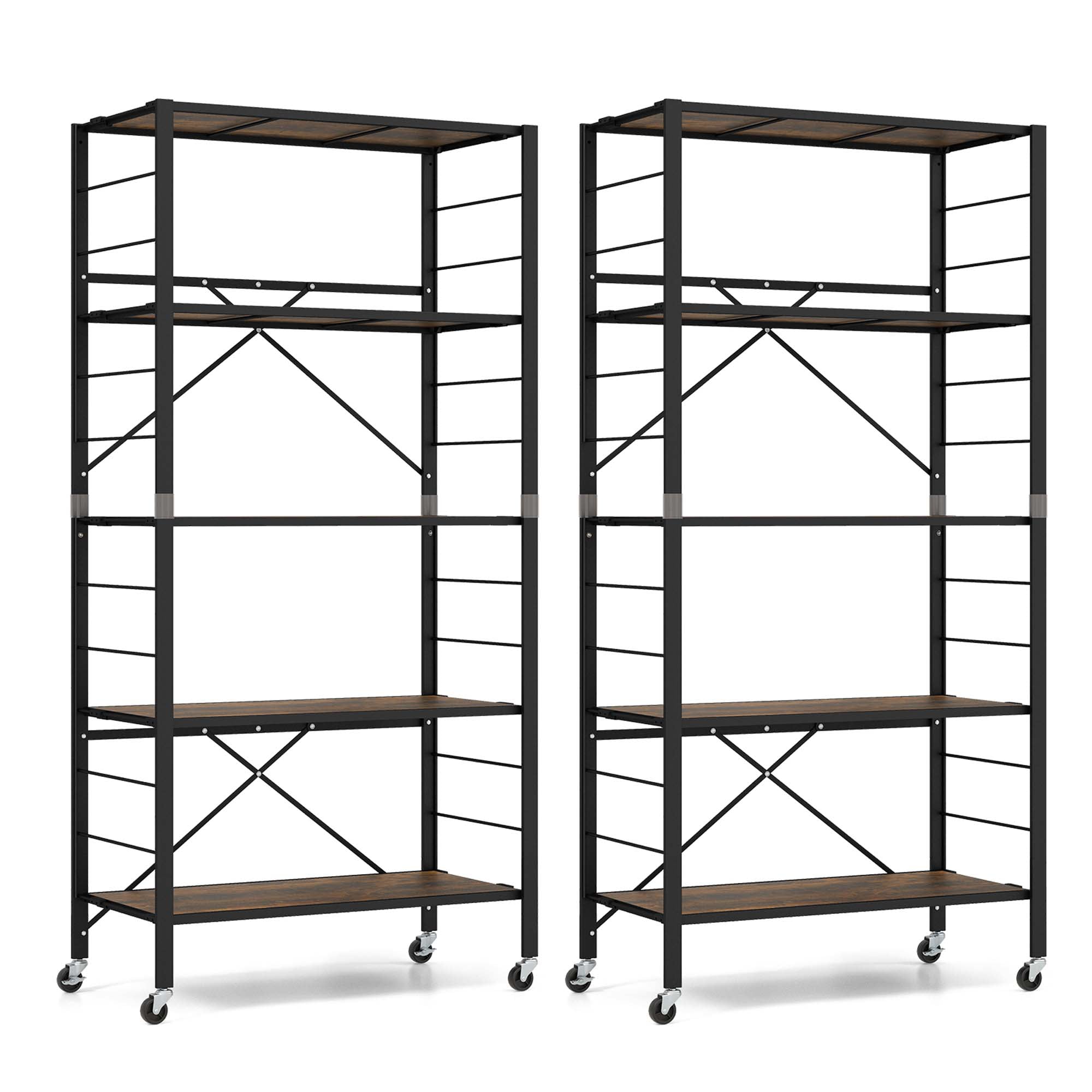 Costway 2 PCS 5-Tier Folding Shelf Free DIY Design Shelving Unit with 4 ...