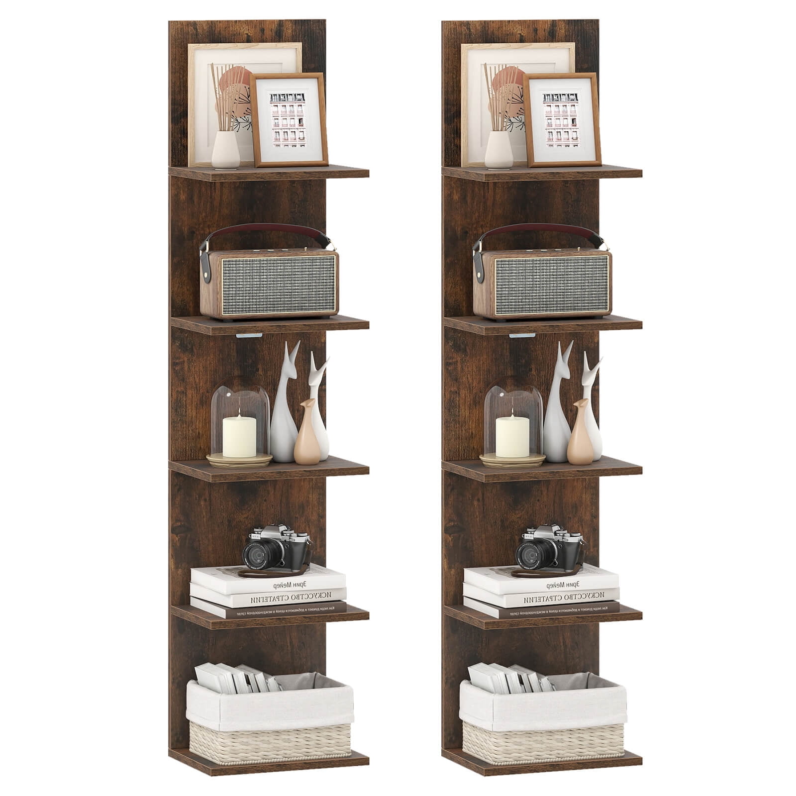 Costway 2 PCS 5-Tier Wall Shelves Vertical Floating Storage Shelf Unit ...