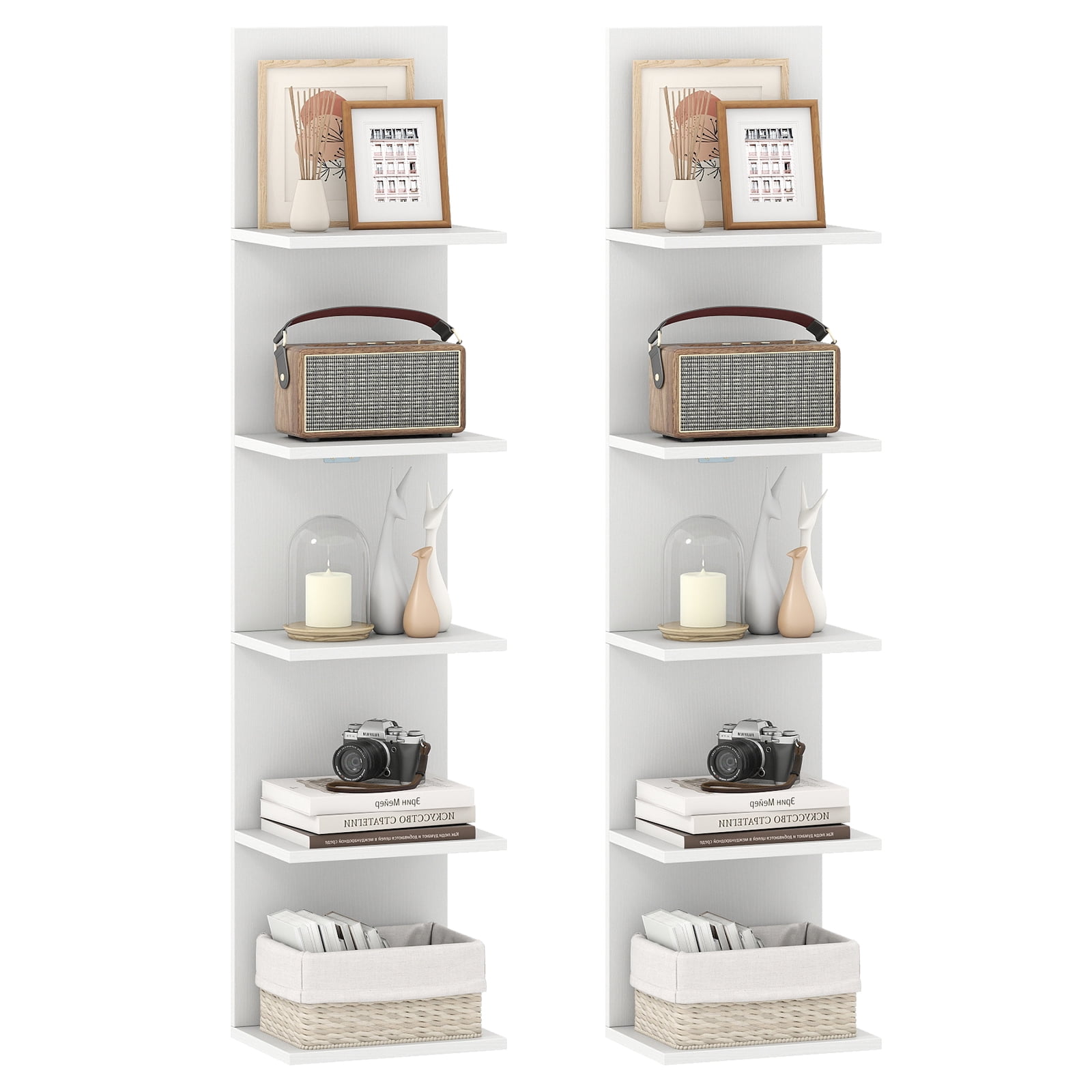 Costway 2 PCS 5-Tier Wall Shelves Vertical Floating Storage Shelf Unit ...