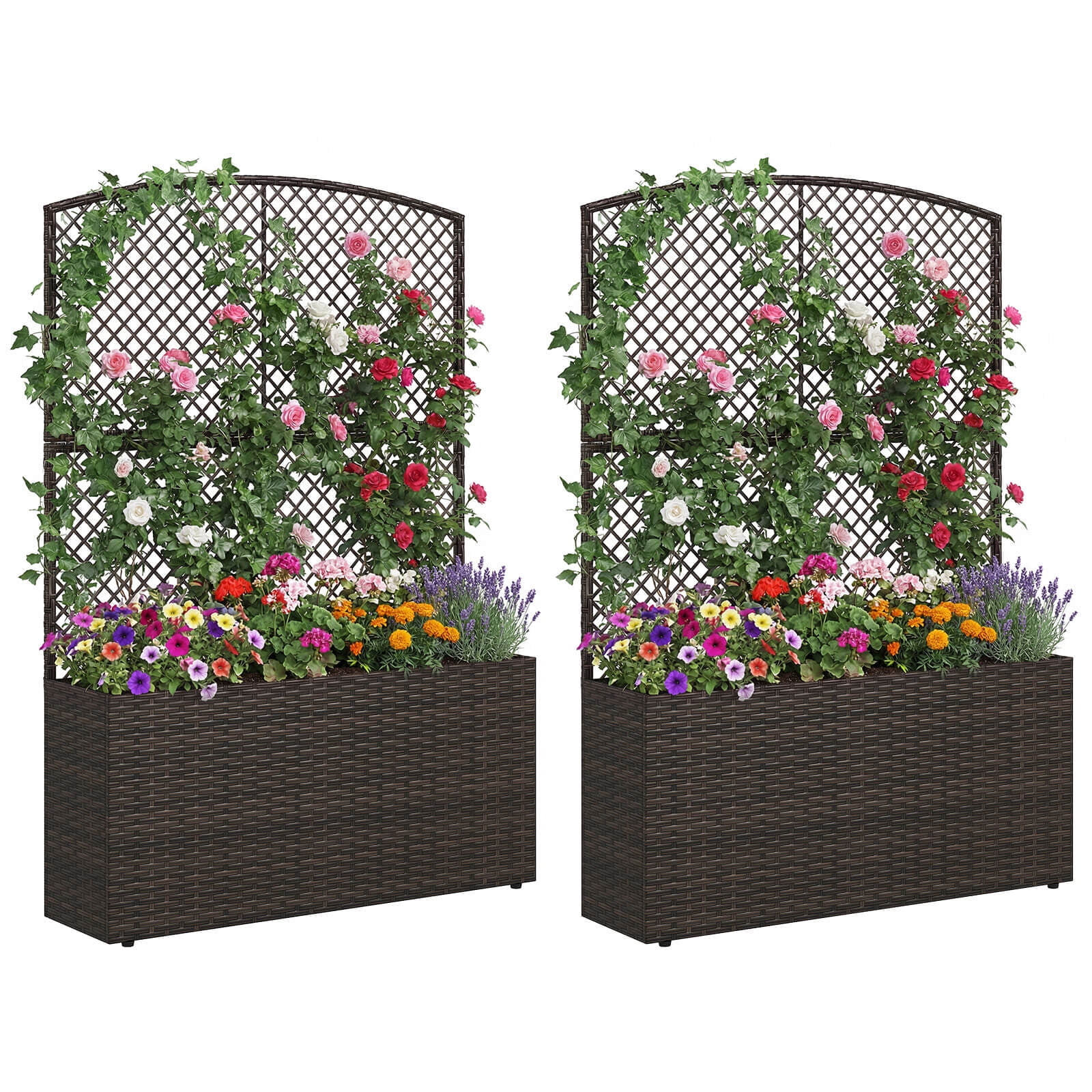 Costway 2 PCS 58” Raised Garden Bed with Trellis, Wicker Planter Box ...