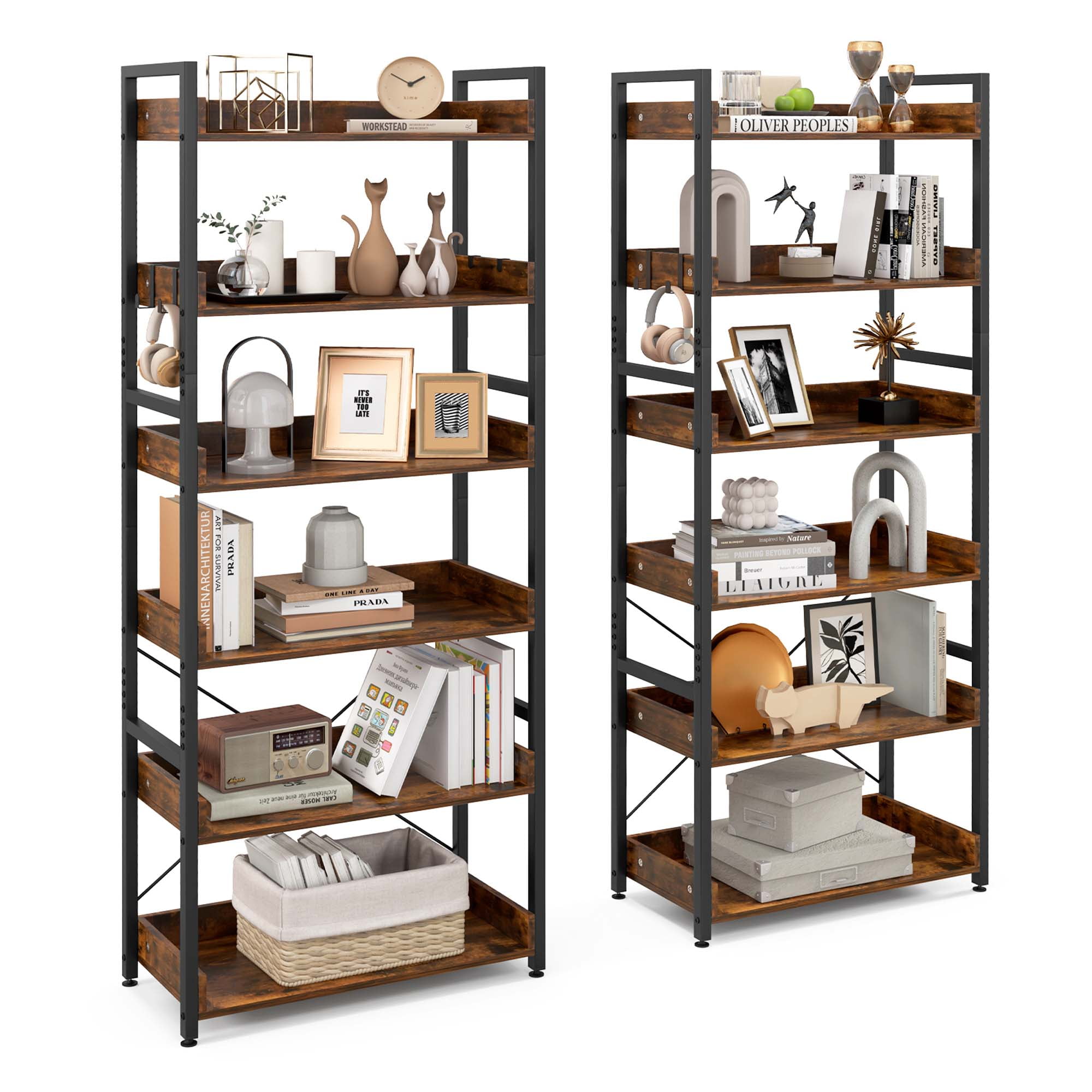 Costway 2 PCS 6-Tier Bookshelf Open Display Shelves Storage Rack Metal ...