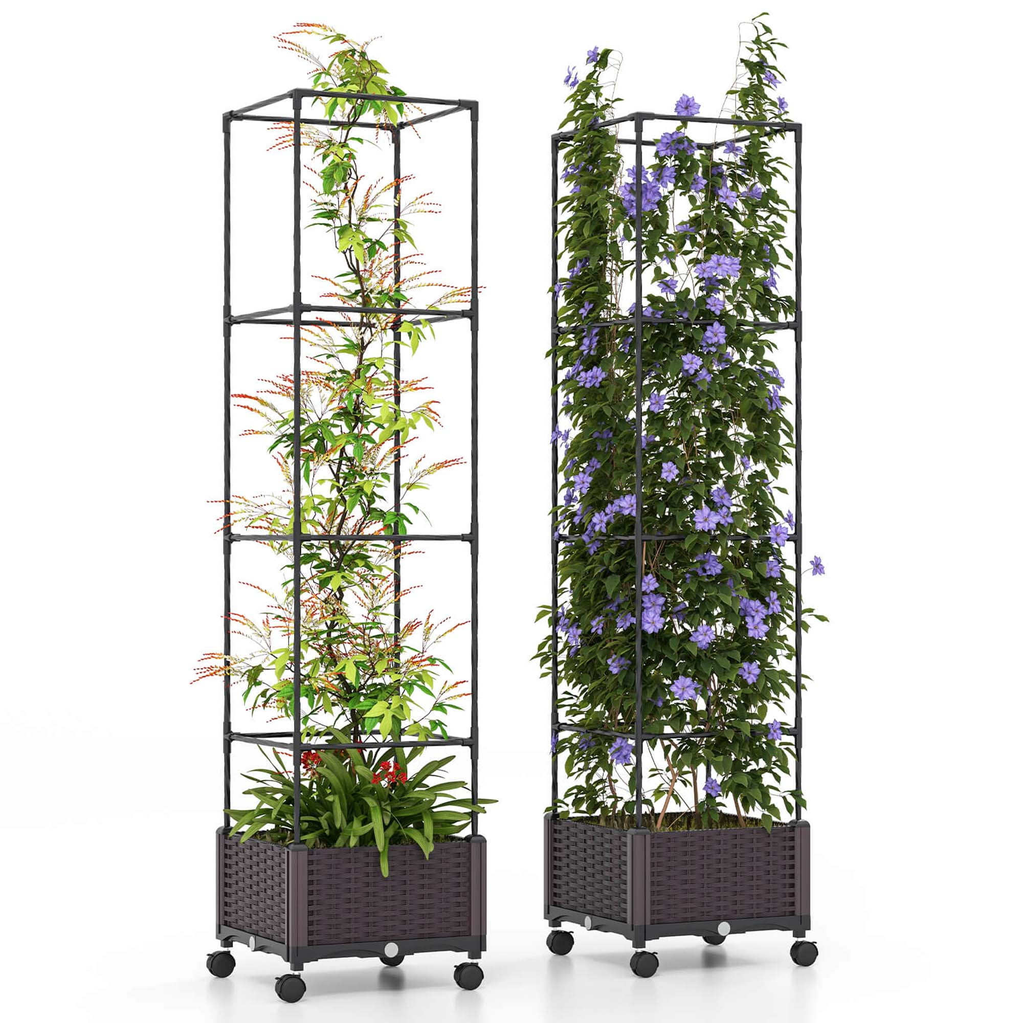 Costway 2 PCS 67" Planter Raised Garden Bed with Planter Box &Trellis ...