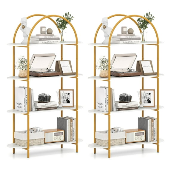 Costway 2 PCS Arched Bookshelf, 4-Tier Open Bookcase with Sturdy Metal ...