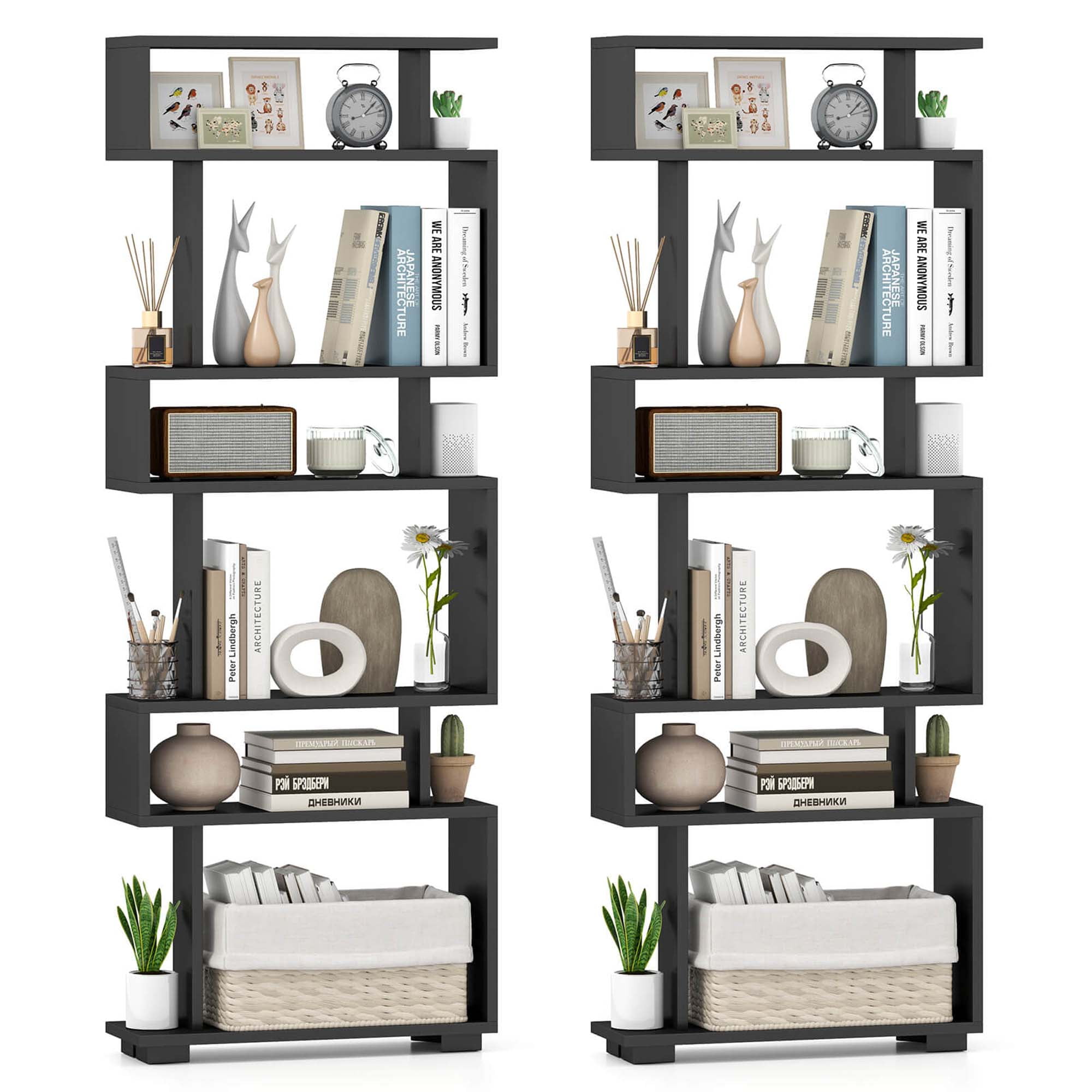 Costway 2 PCS Bookcase 6-Tier Bookshelf with Anti-Tipping Kit ...