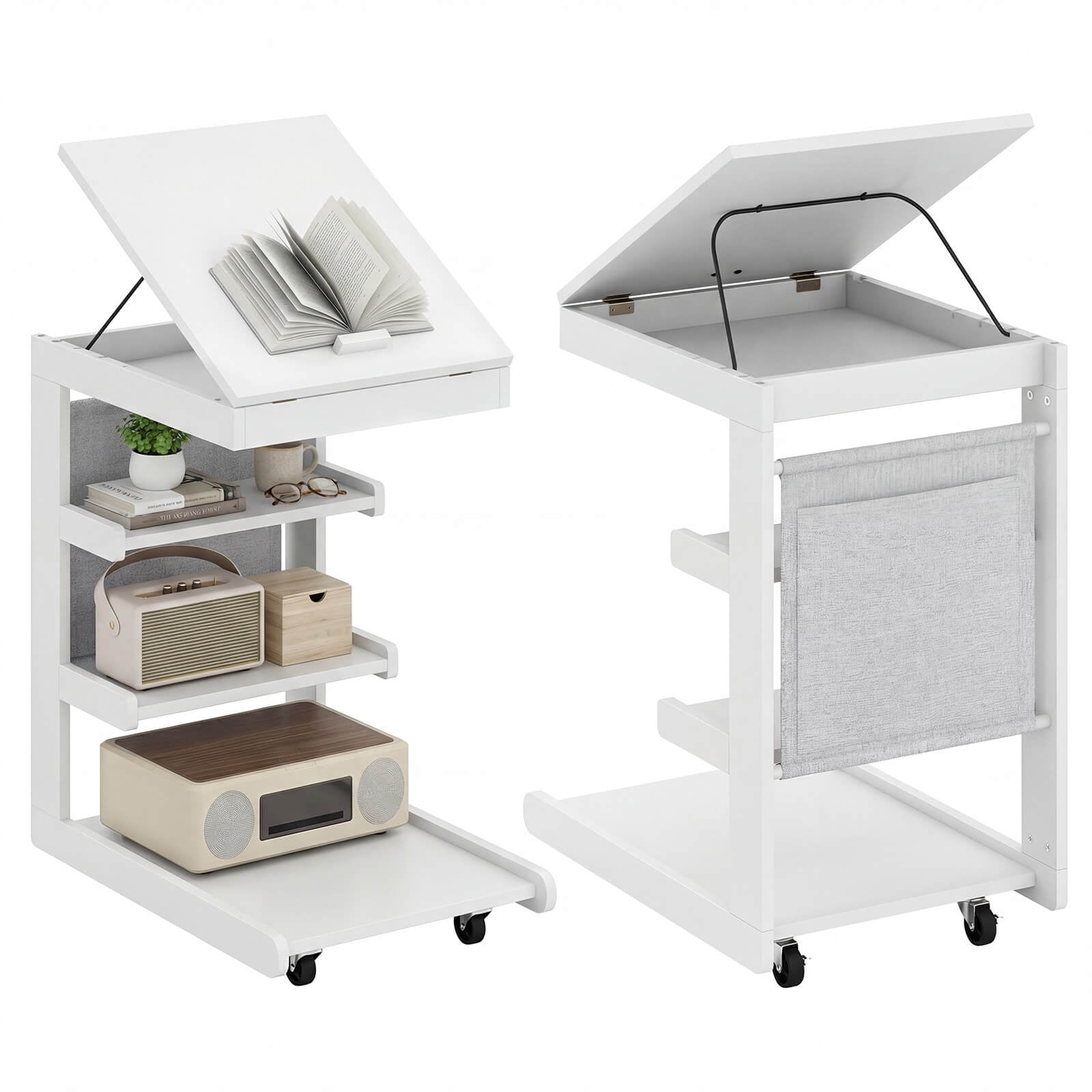 Costway 2 PCS C-shaped End Table with Wheels Adjustable Desktop Edge ...