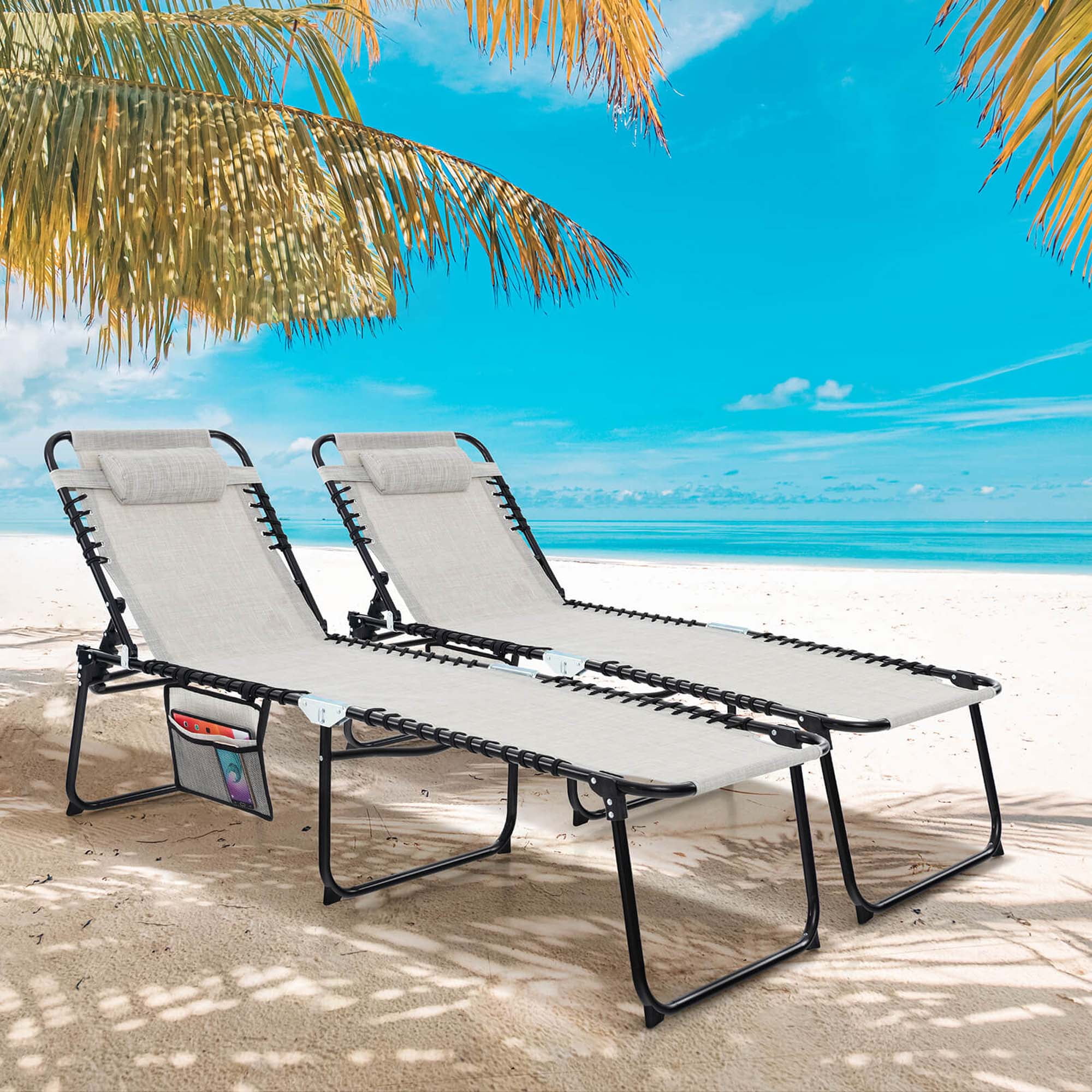 Costway 2 PCS Folding Chaise Lounge Chair Portable Sun Costway 2 PCS Folding Chaise Lounge Chair Portable Sun