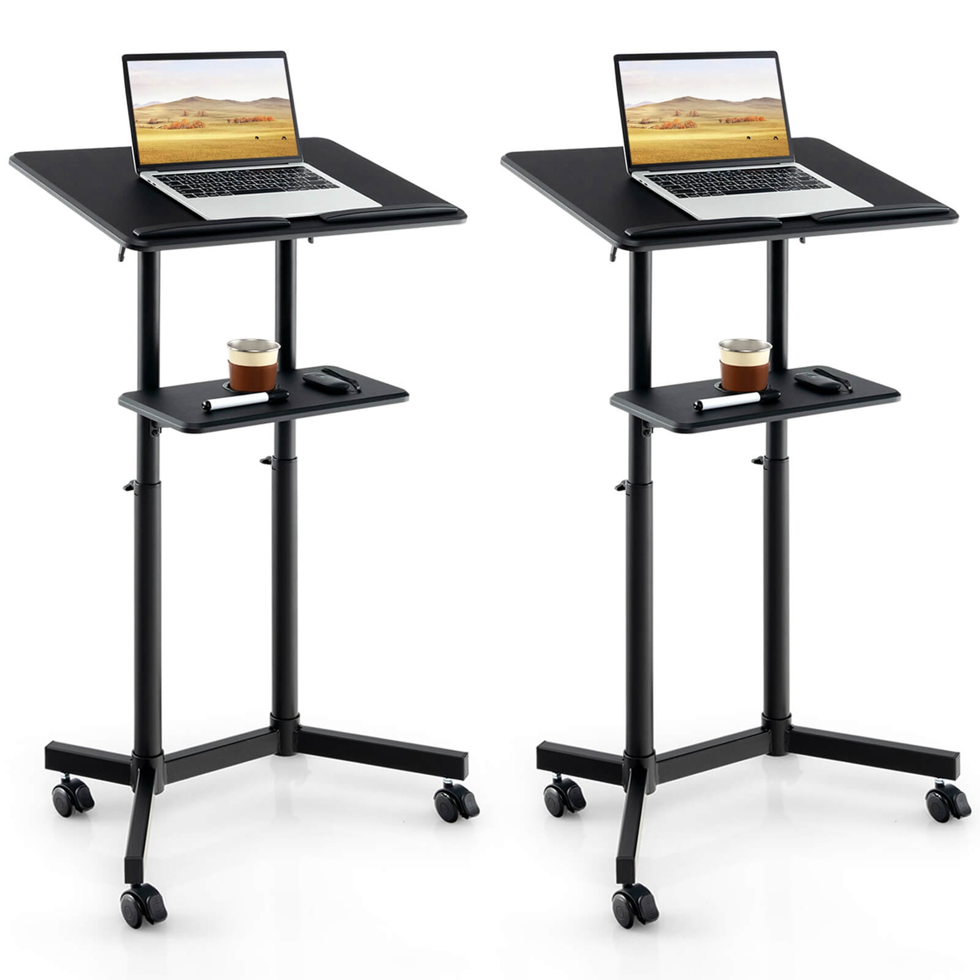 Costway 2 PCS Mobile Lectern Podium with Tilting Top Storage Tray ...