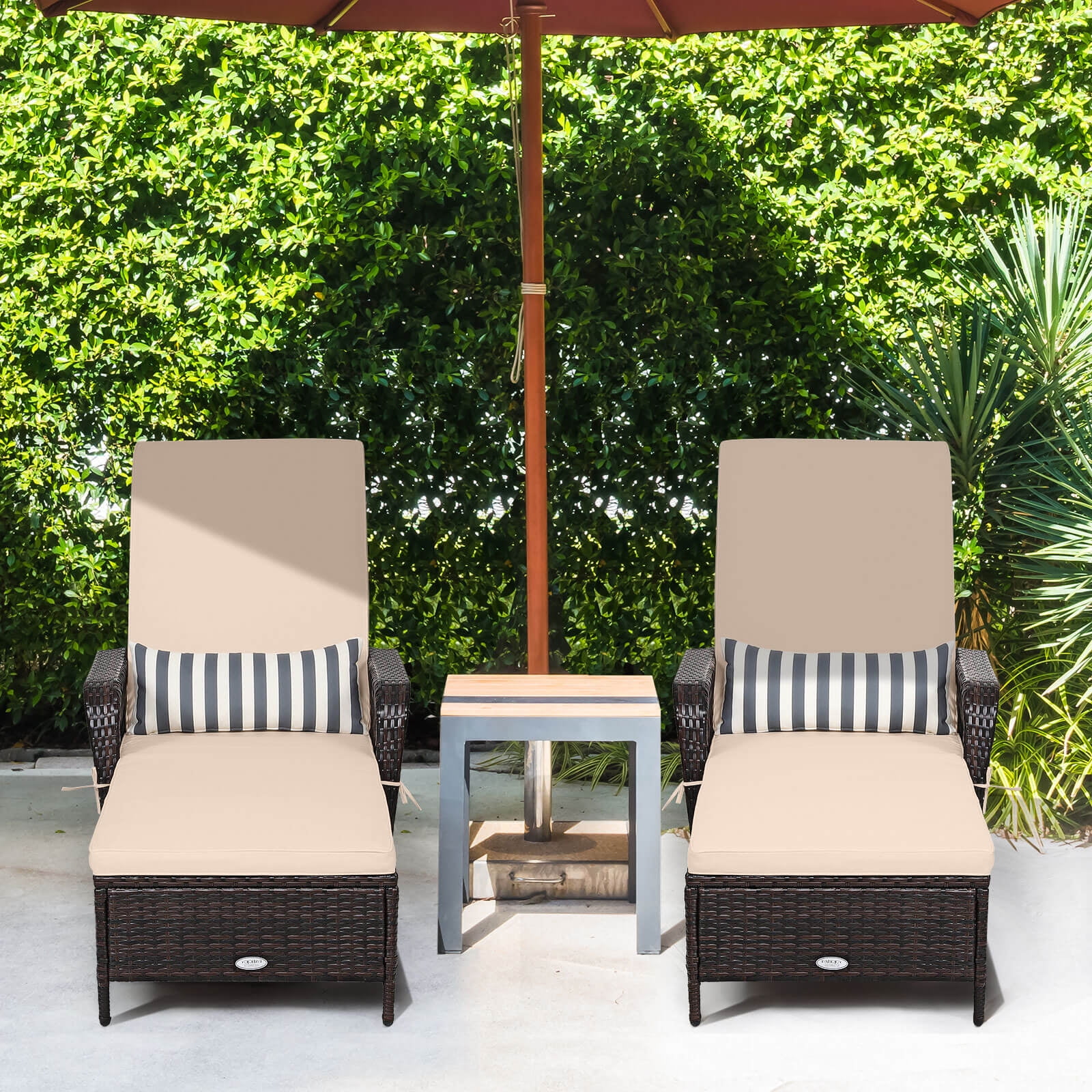 Costway 2 PCS PE Rattan Chaise Lounge Chair Armrest Recliner Adjustable ...