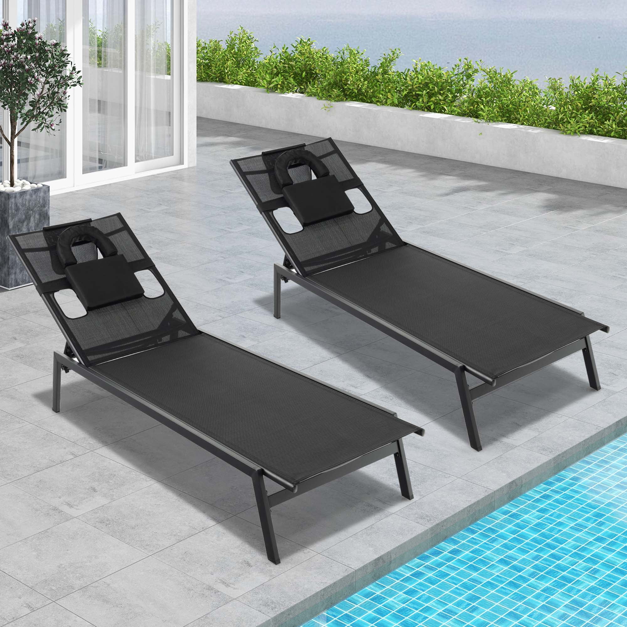 Costway 2 PCS Patio Tanning Lounge Chair 5-Position Outdoor Recliner ...