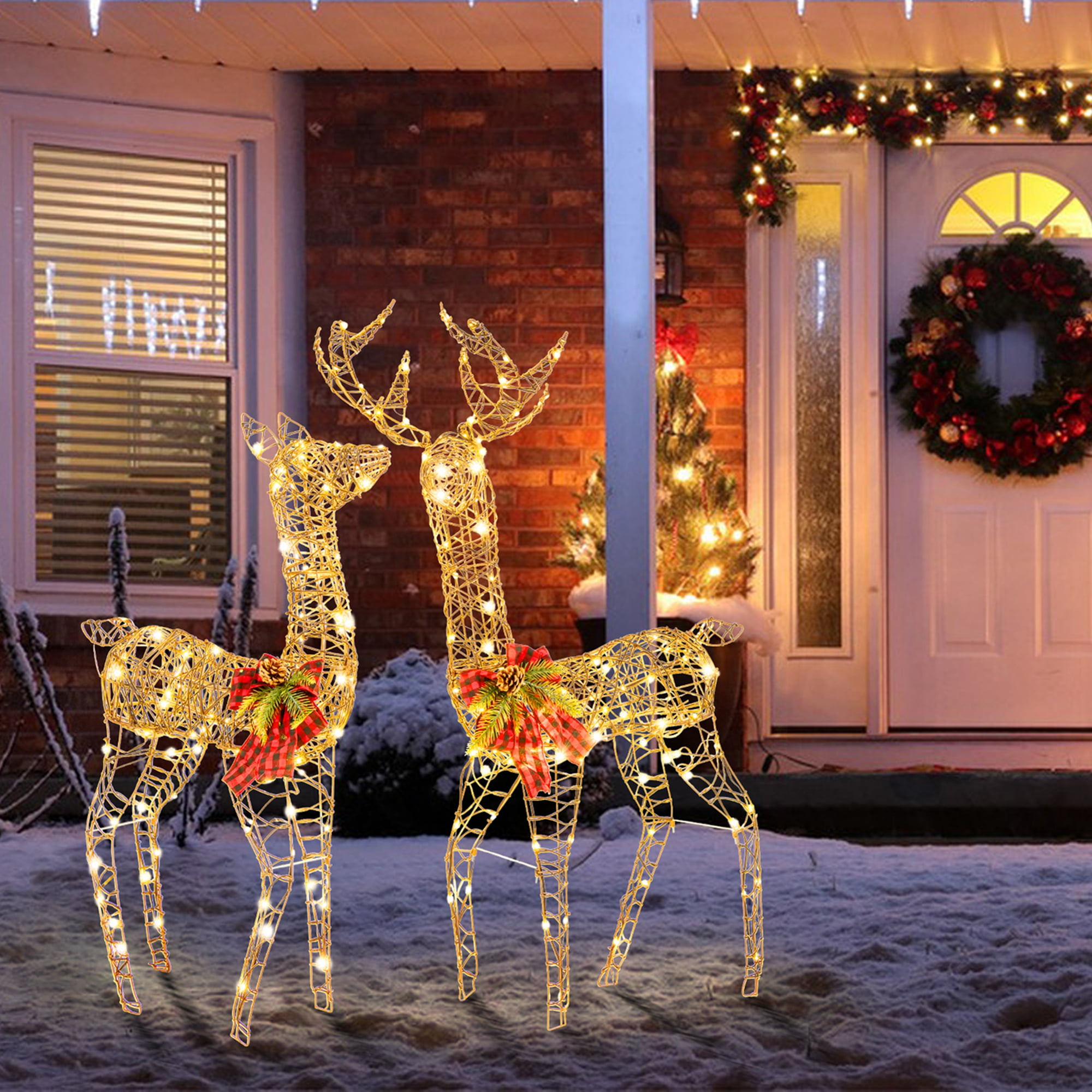 Costway 2 PCS Pre-lit Christmas Reindeer Family Deer Xmas Decoration ...