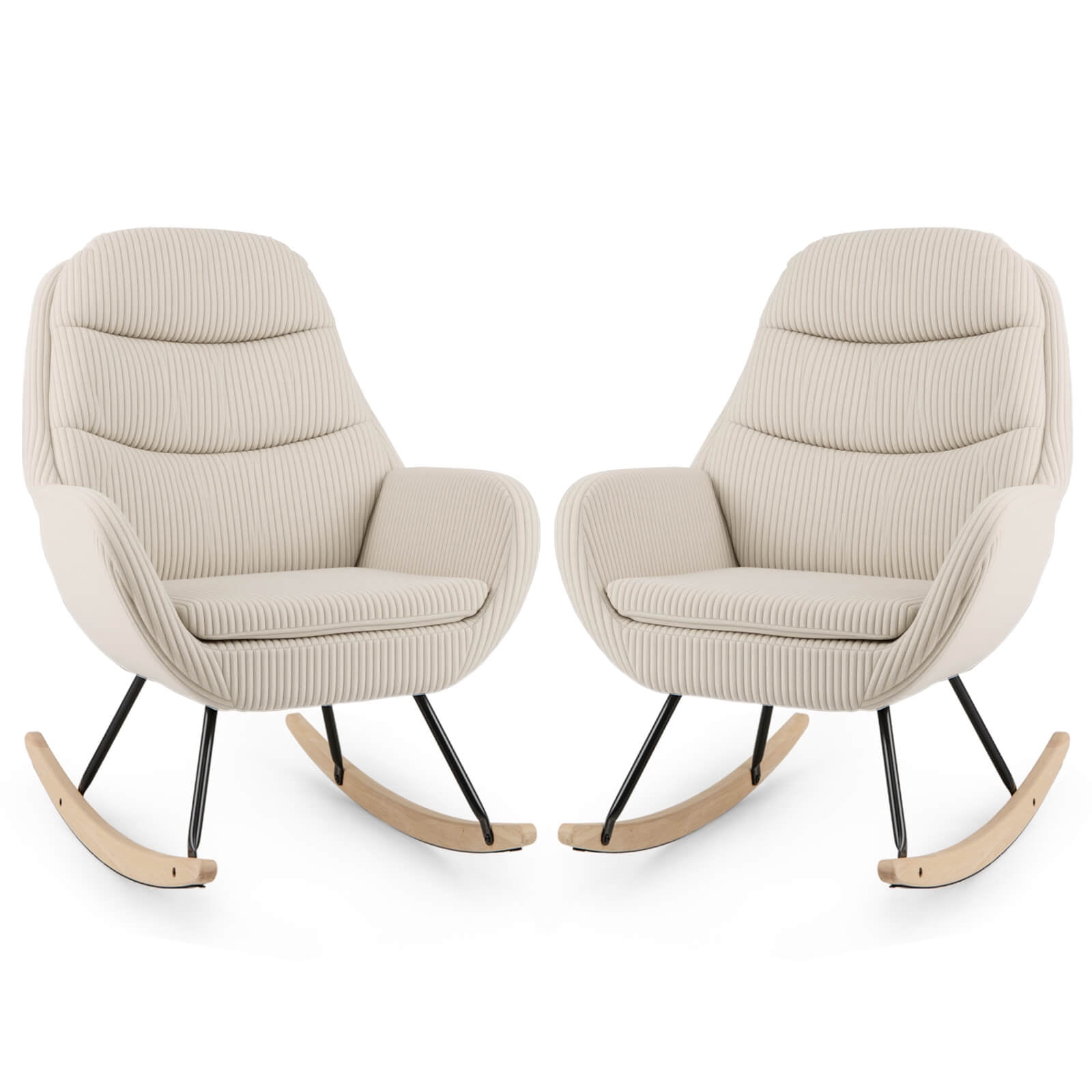 Costway 2 PCS Upholstered Rocking Chair with Padded Backrest & Seat ...