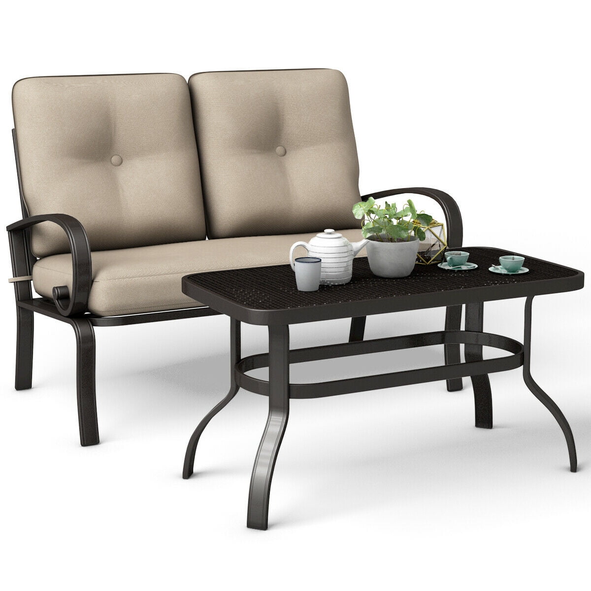 Costway 2-Piece Outdoor Seating Set: Patio LoveSeat and Coffee Table ...