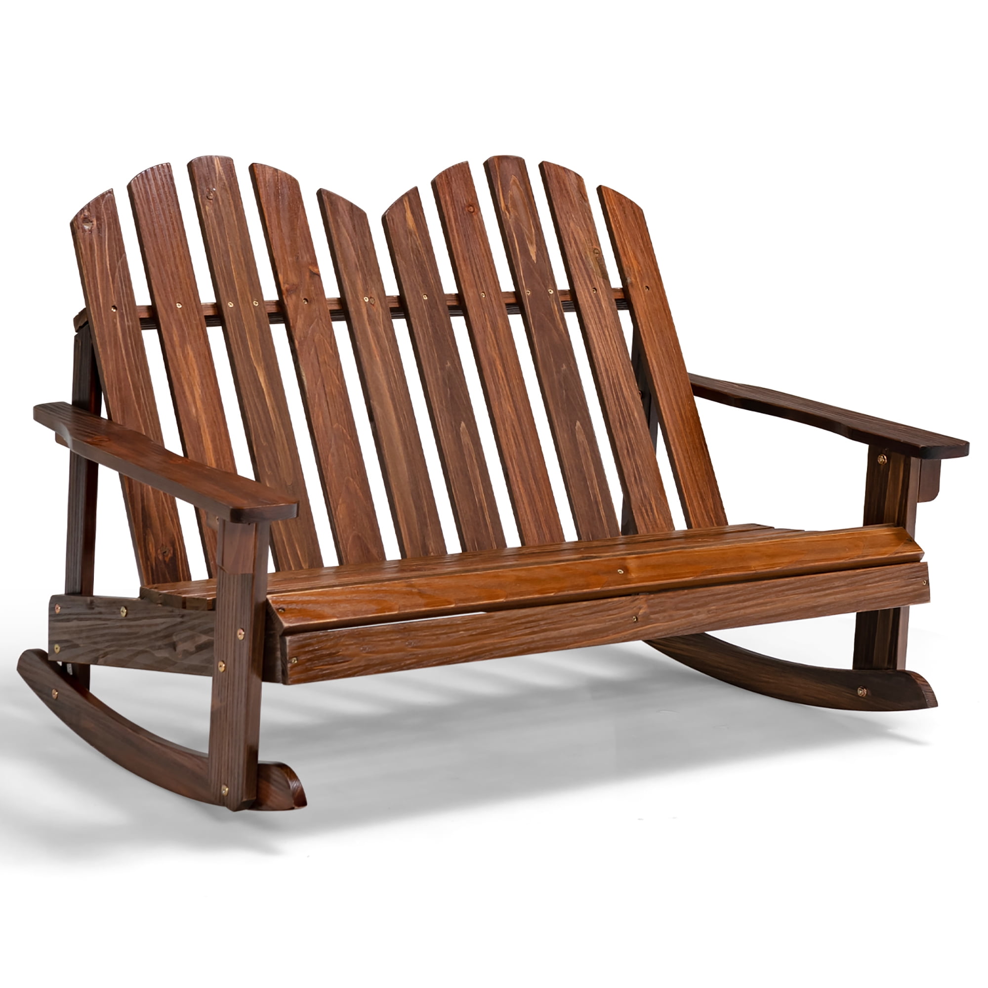 Costway Outdoor Solid Wood Adirondack Rocking Chair for 2 Kids with ...