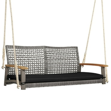 Costway 2-Person Patio Rattan Porch Swing Hanging Loveseat with Cushions for Backyard - Walmart.com