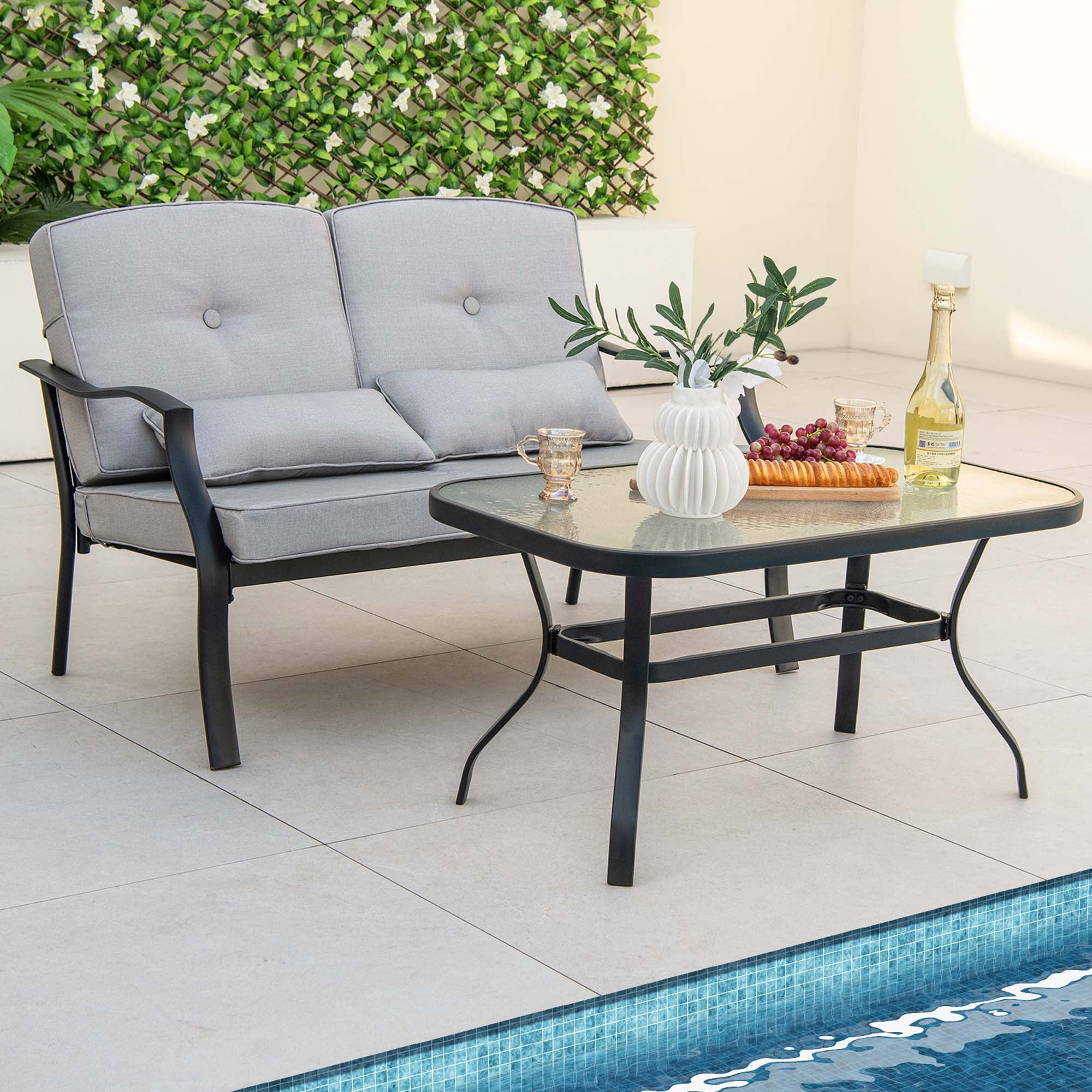 Costway 2-Piece Porch Patio Set with Outdoor Loveseat Chair, Coffee ...