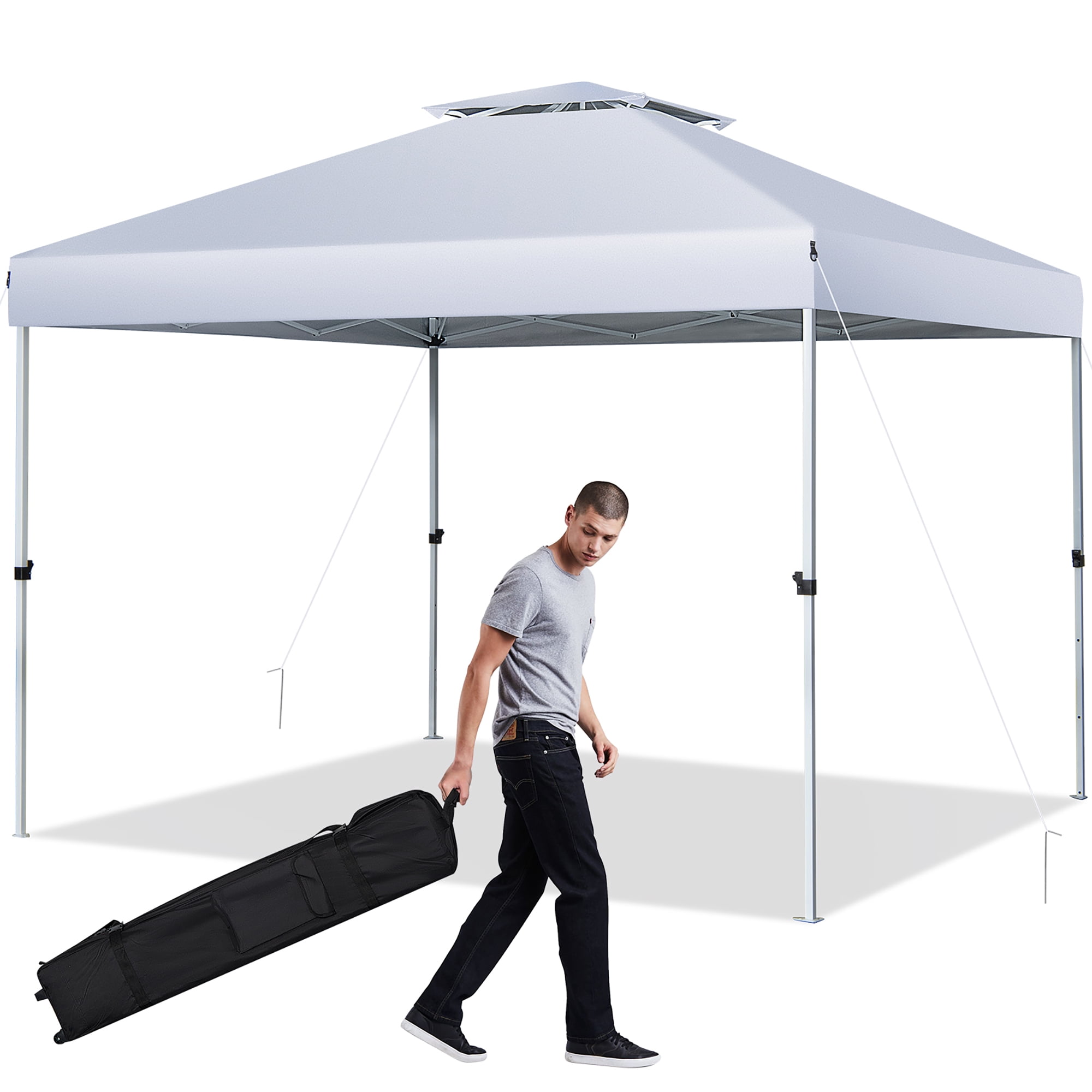 Costway Outdoor Portable Pop-Up Canopy Tent, 10'x10', 2-Tier, Gazebo ...