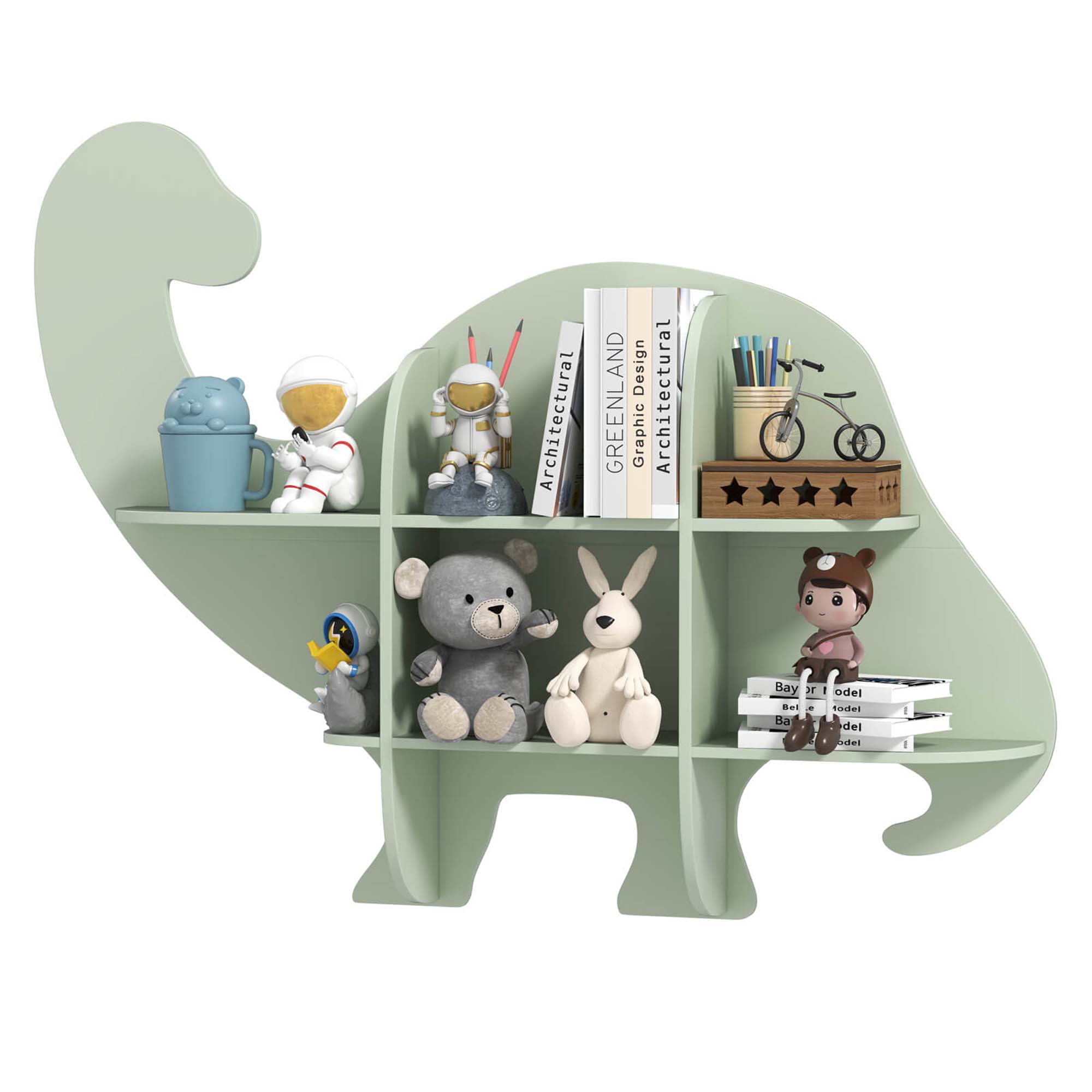 Costway 2-Tier Floating Dinosaur Kids Bookshelf Wall-Mounted Nursery ...