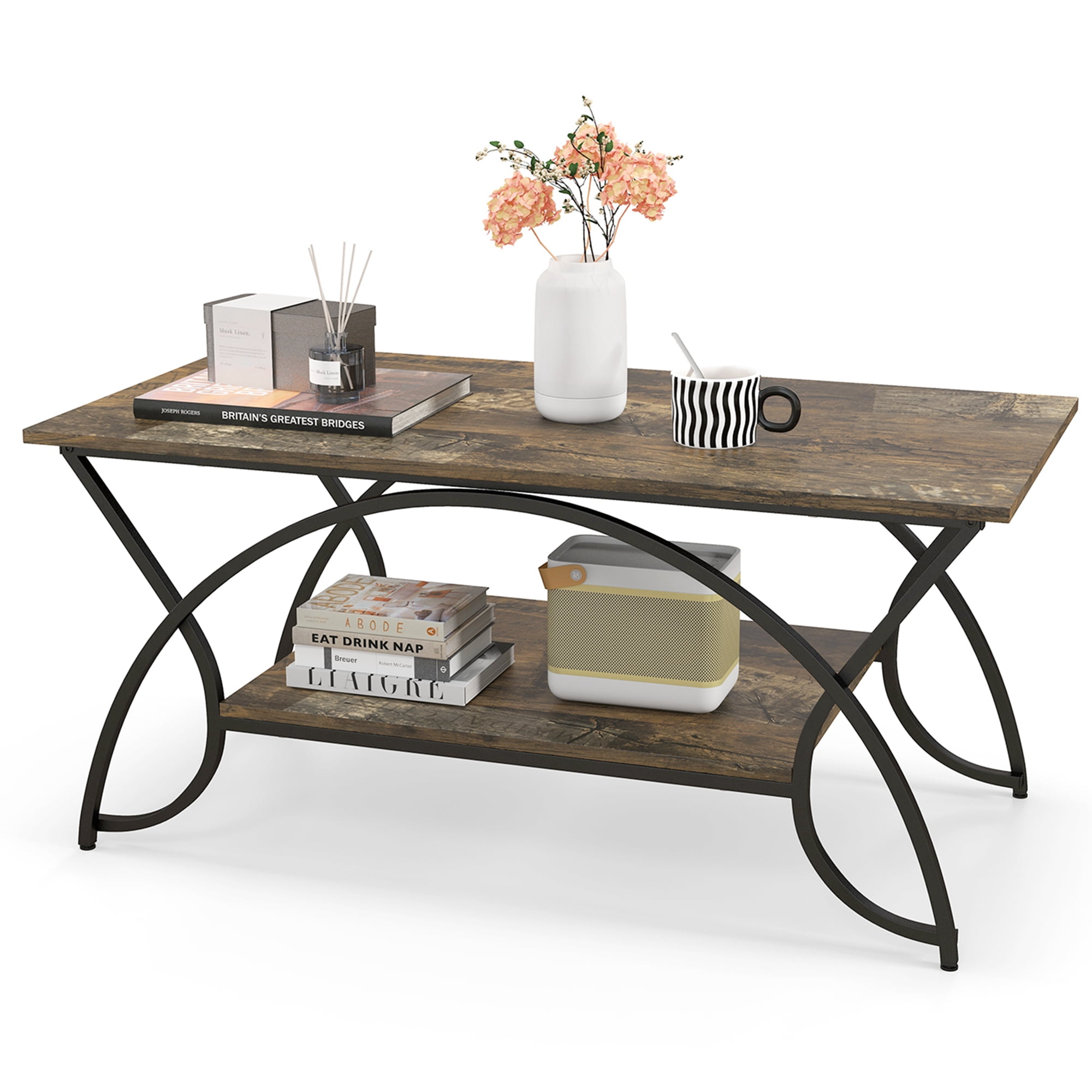 Costway Spacious Tabletop Rectangular Wooden Coffee Table, Dark Brown ...