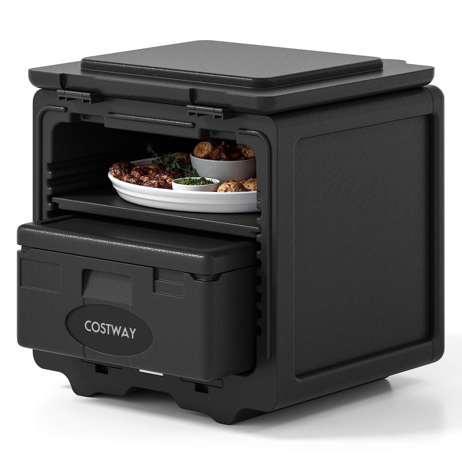 Costway 2 Tier Insulated Food Pan Carrier with Removable Tray & Box ...