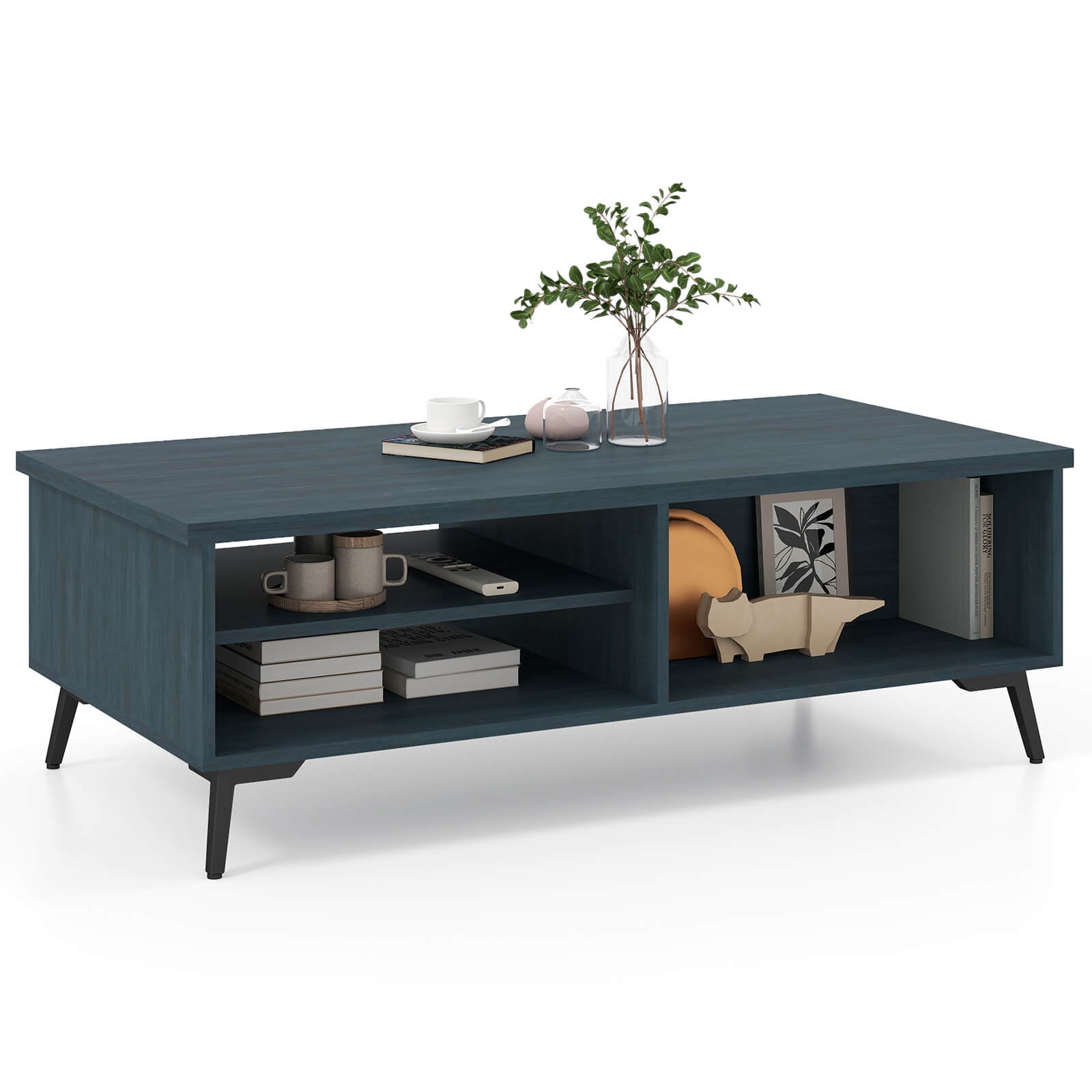 Costway 2-Tier Rectangular Center Table with Storage Shelves ...