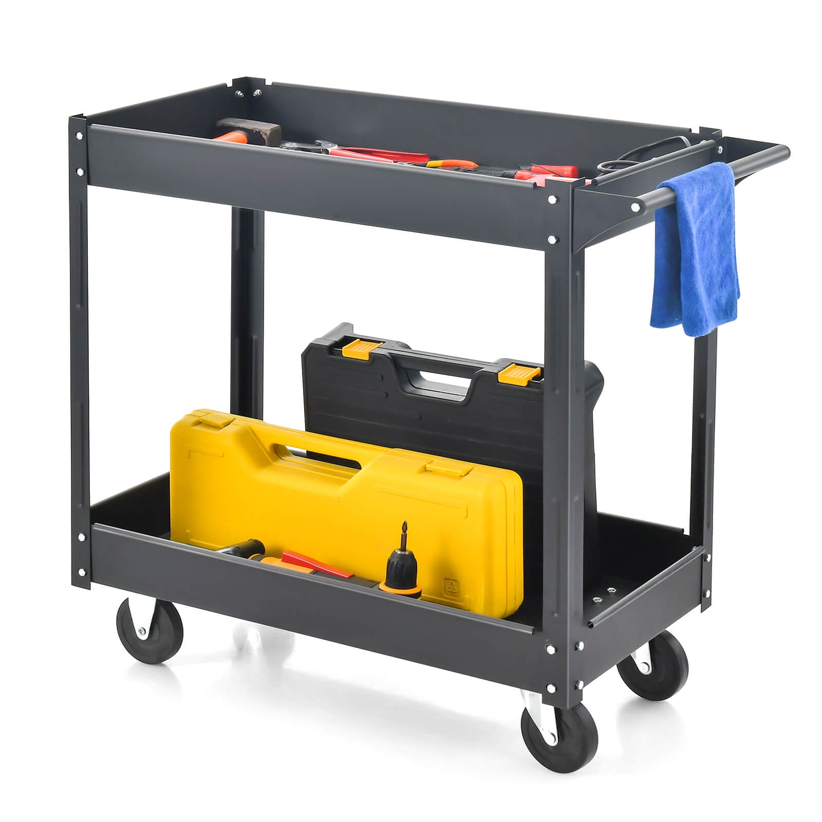 Costway 2-Tier Utility Cart Metal Service Cart Rolling Tool Storage ...