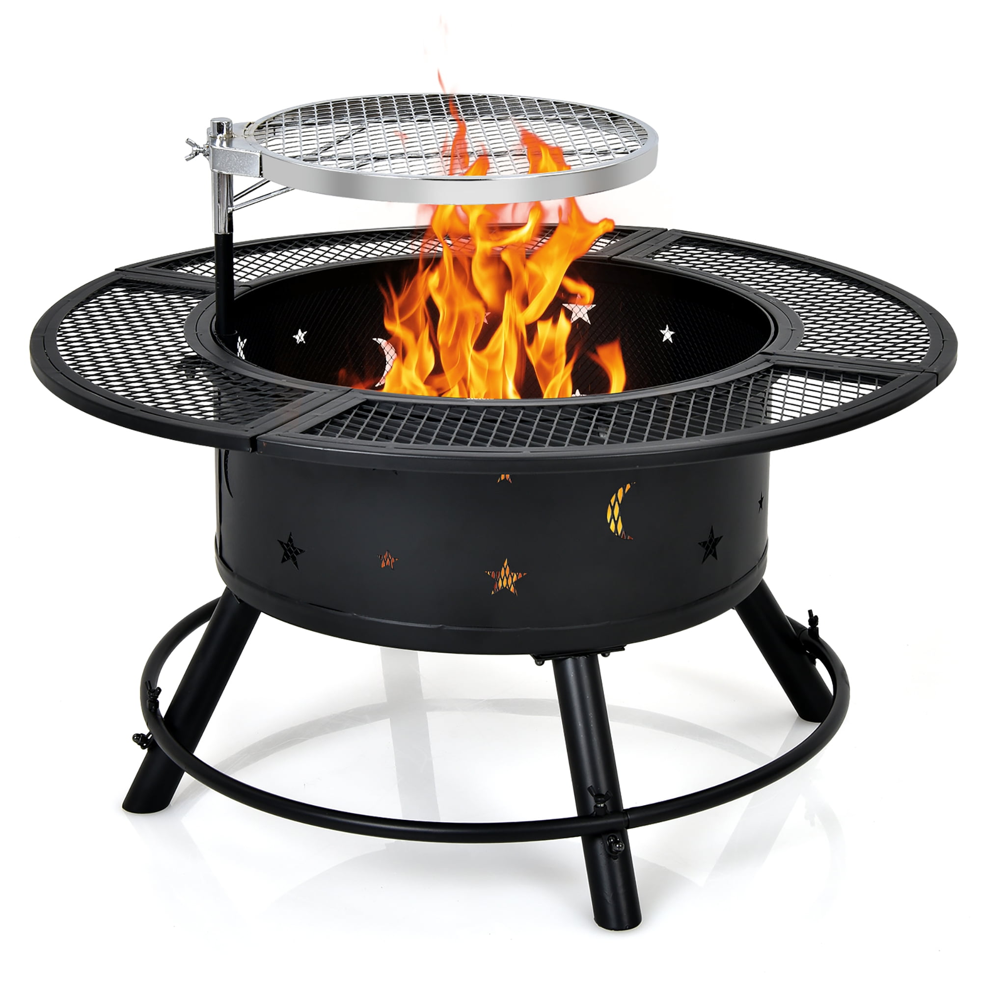 Costway 2-in-1 32'' Fire Pit Outdoor Wood Burning Firepit Bowl W ...